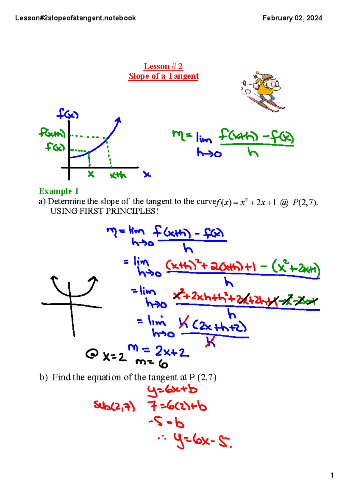 Lesson#2 - Slope of a Tangent - Lesson # 2 Slope of a Tangent Example 1 ...