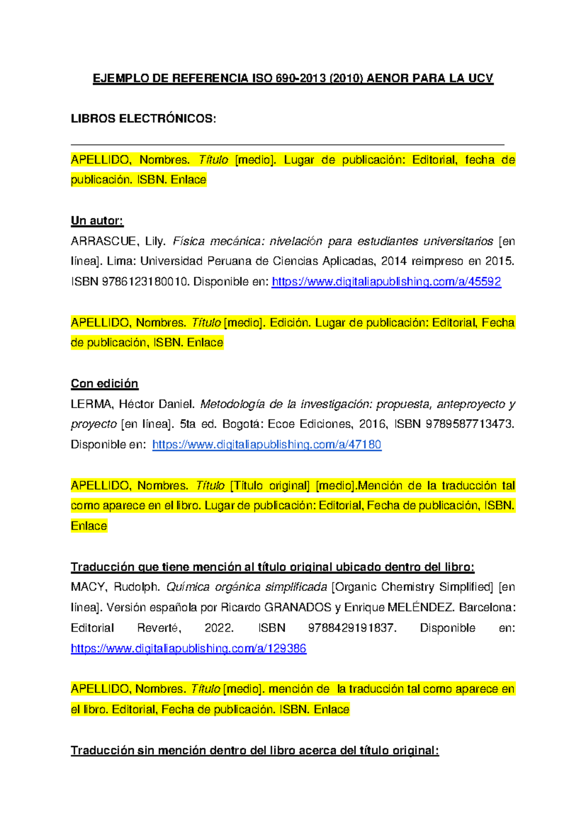 Ejemplos de Referencias UNE ISO 690 2013 (2010 ) Aenor - EJEMPLO DE ...