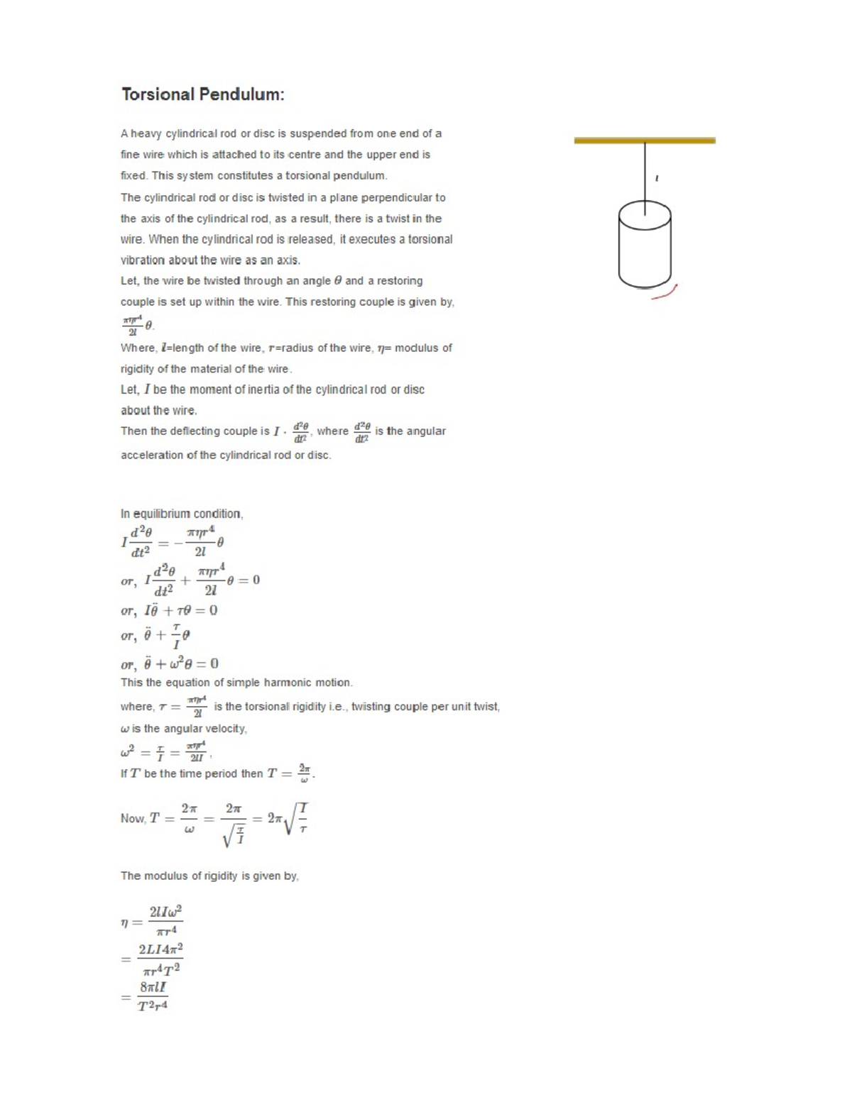 Torsion pendulum - NOTES - Complimentary - Studocu