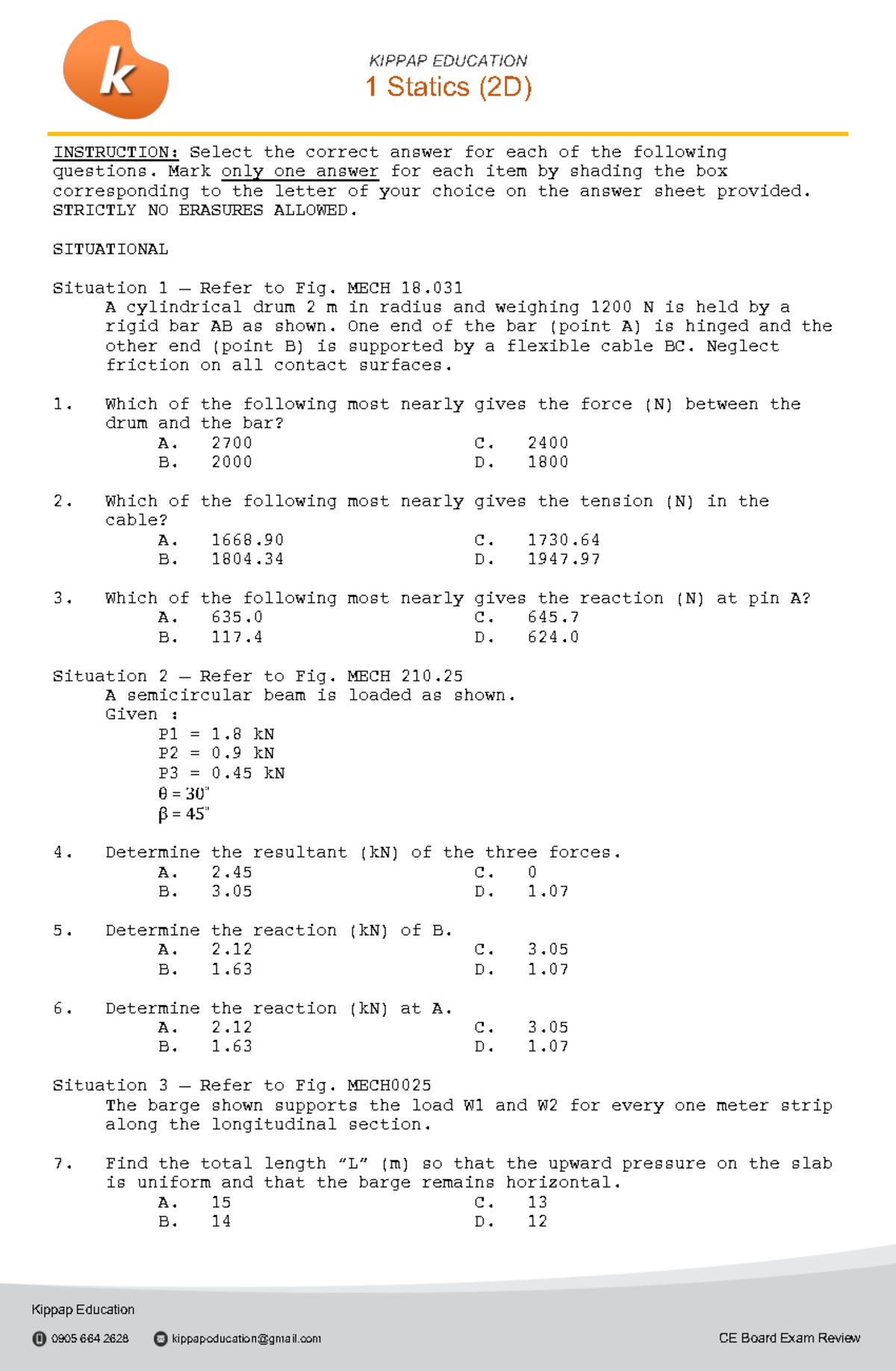 Kippap-Handout-SEC (01 Statics - 2D) - KIPPAP EDUCATION 1 Statics (2D) Kippap Education 0905 664 ...