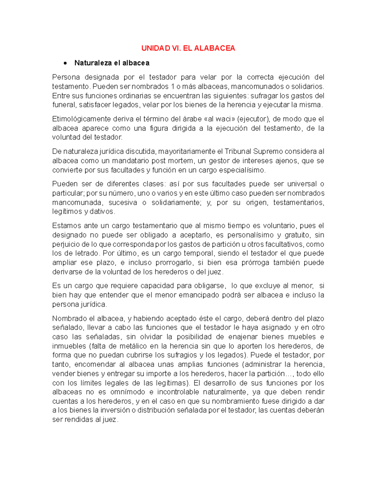 El albacea y subtemas relacionados - UNIDAD VI. EL ALABACEA Naturaleza ...