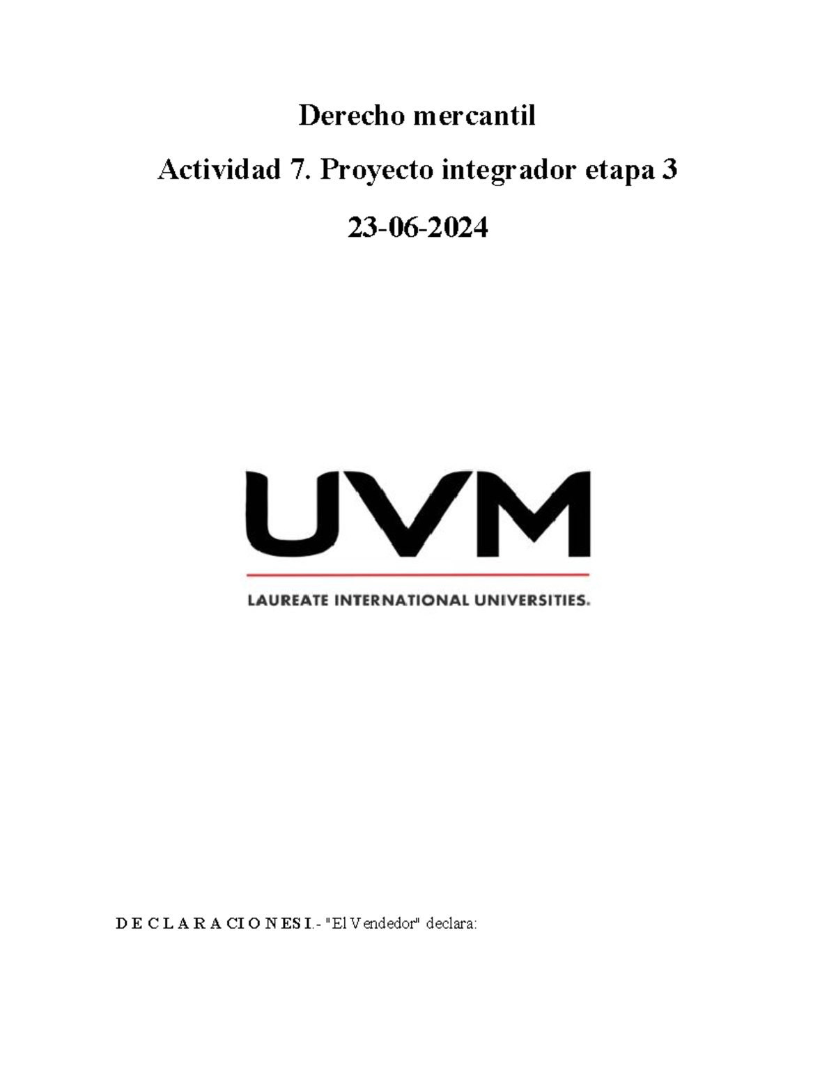 actividad 7 proyecto integrador etapa 3 - Derecho mercantil Actividad 7. Proyecto integrador ...