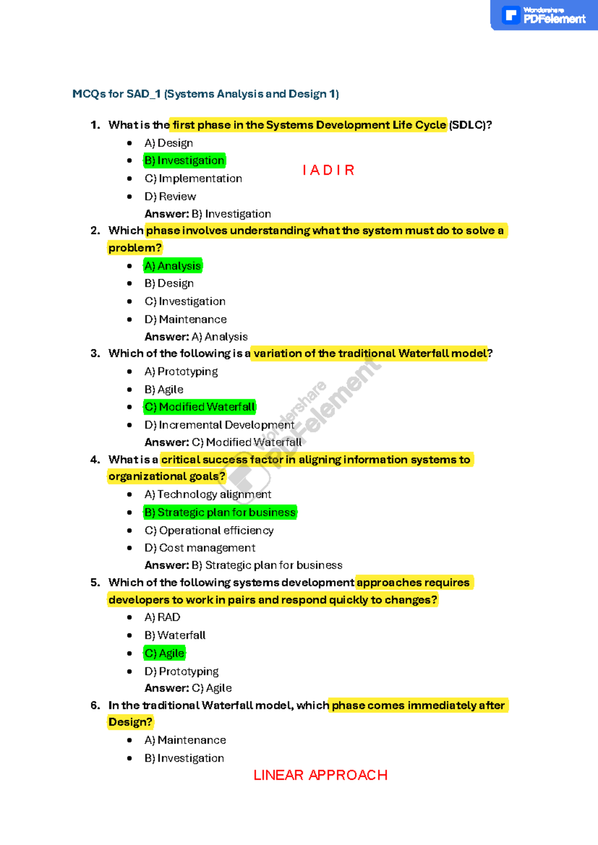 ISTN SAD 1-3 - TESTING MATERIAL MCQS - MCQs for SAD_1 (Systems Analysis ...