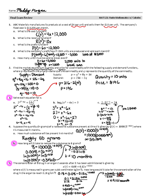 MATH 121 (Exam 1 Review) - MAT121—Exam 1 Review The problems that ...