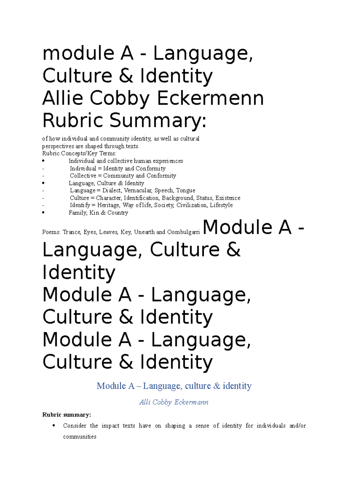 Ali cobby eckermann poems - module A - Language, Culture & Identity ...