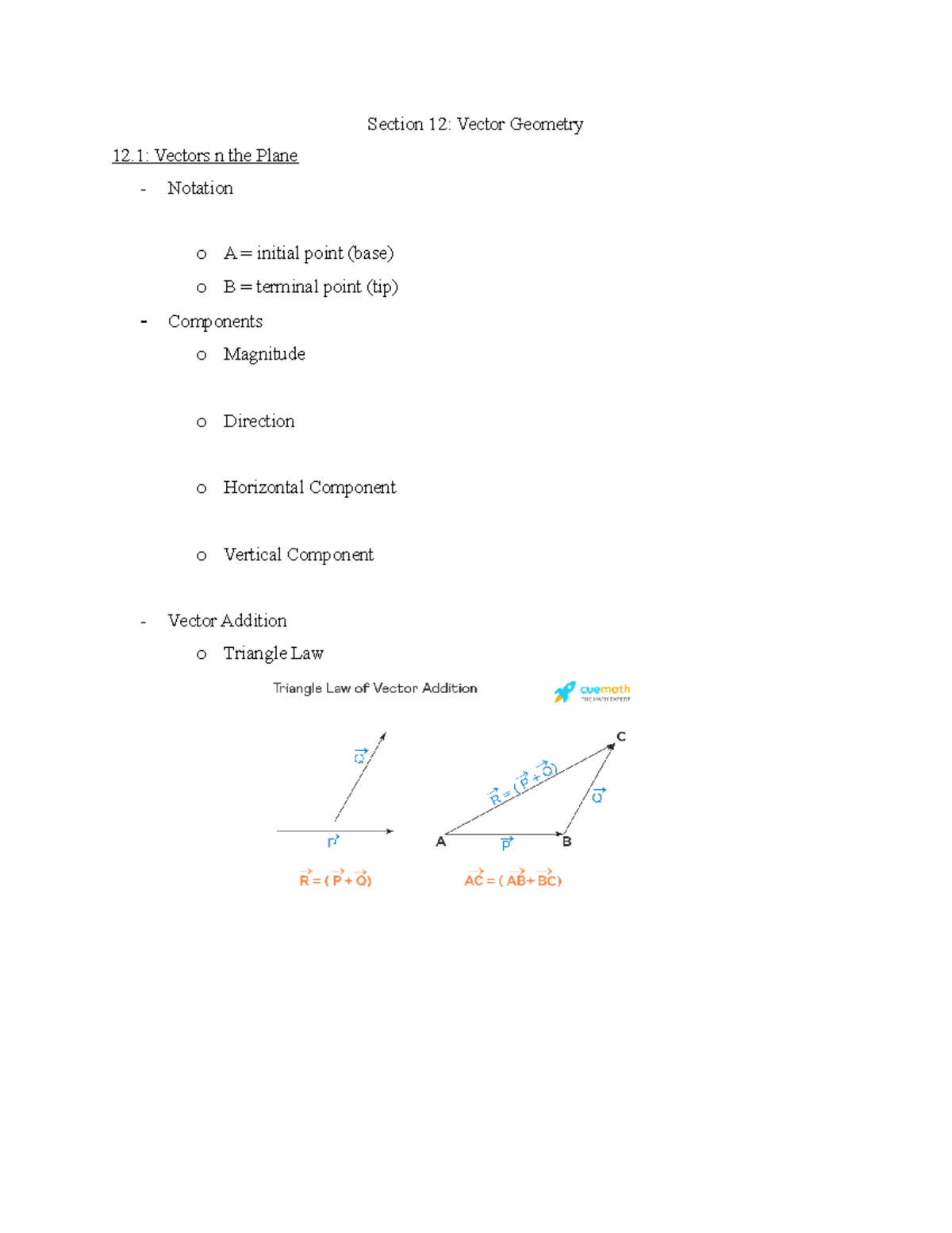 Section 12 Review Sheet - Section 12: Vector Geometry 12: Vectors n the ...