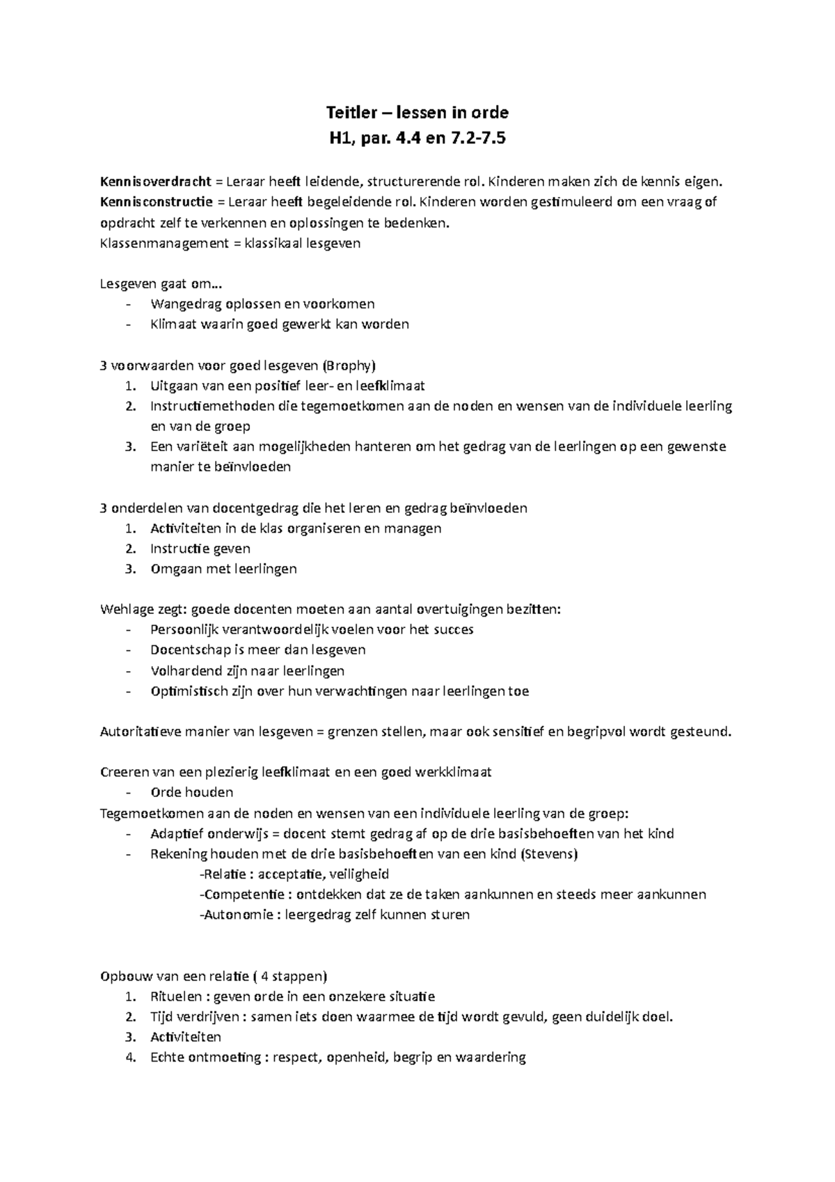 Samenvatting teitler lessen in orde - Teitler lessen in par. 4 en ...