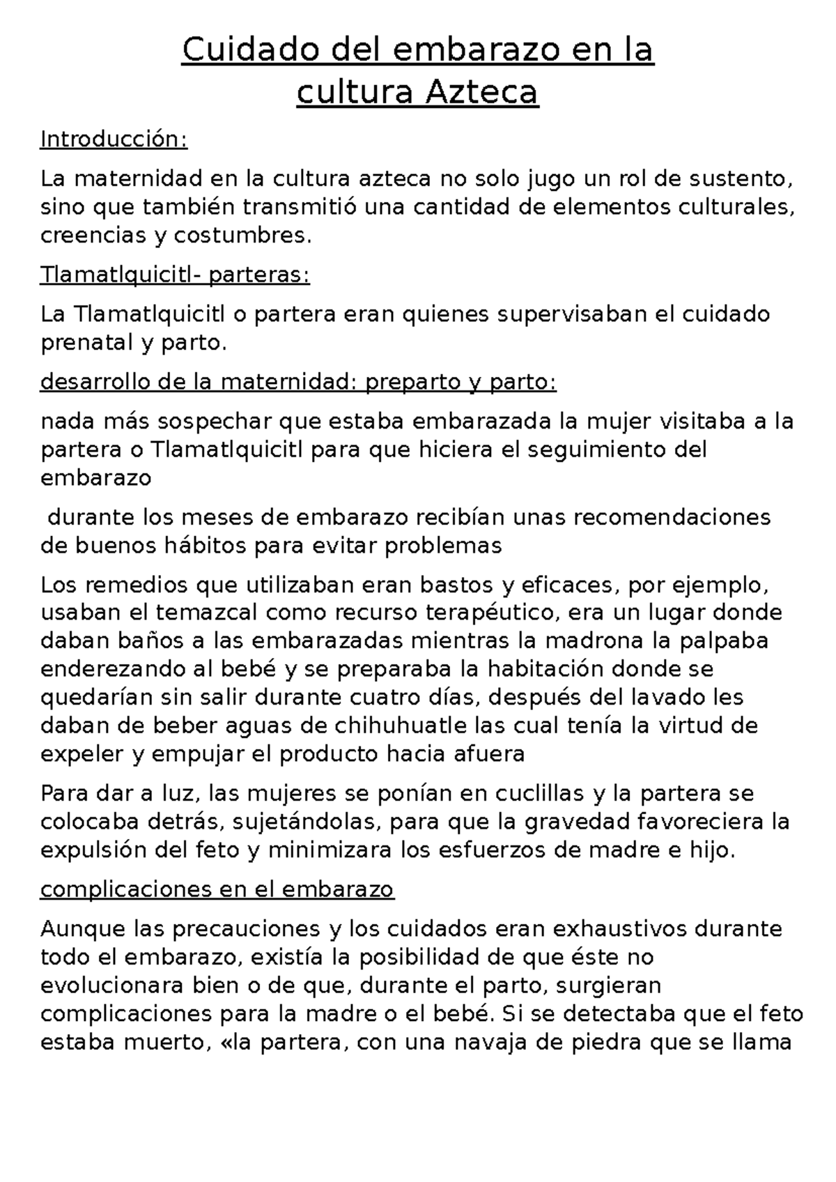 Cuidado del embarazo en la cultura Azteca - Cuidado del embarazo en la ...