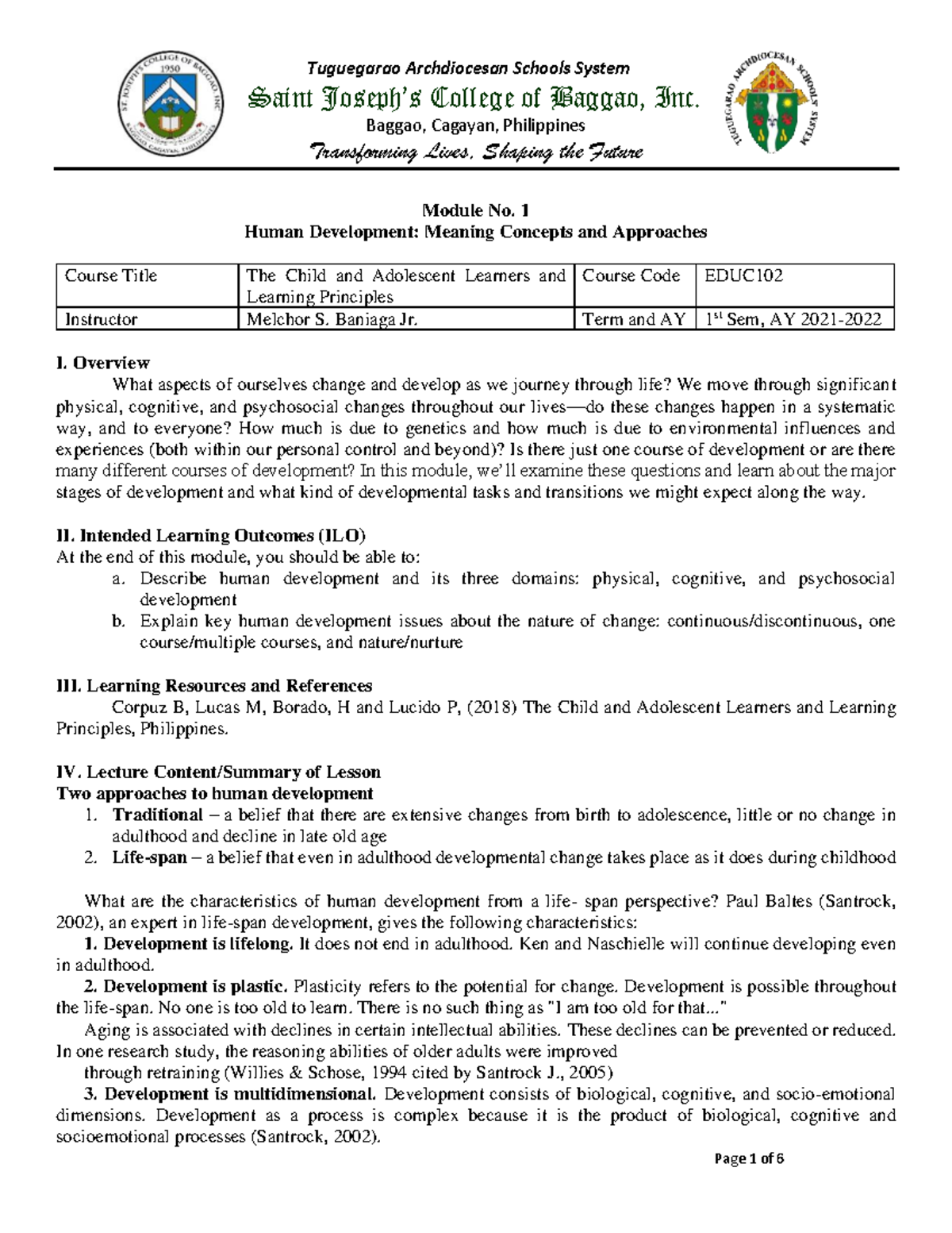EDUC102 Module 1 - Child and adolescent - Tuguegarao Archdiocesan ...