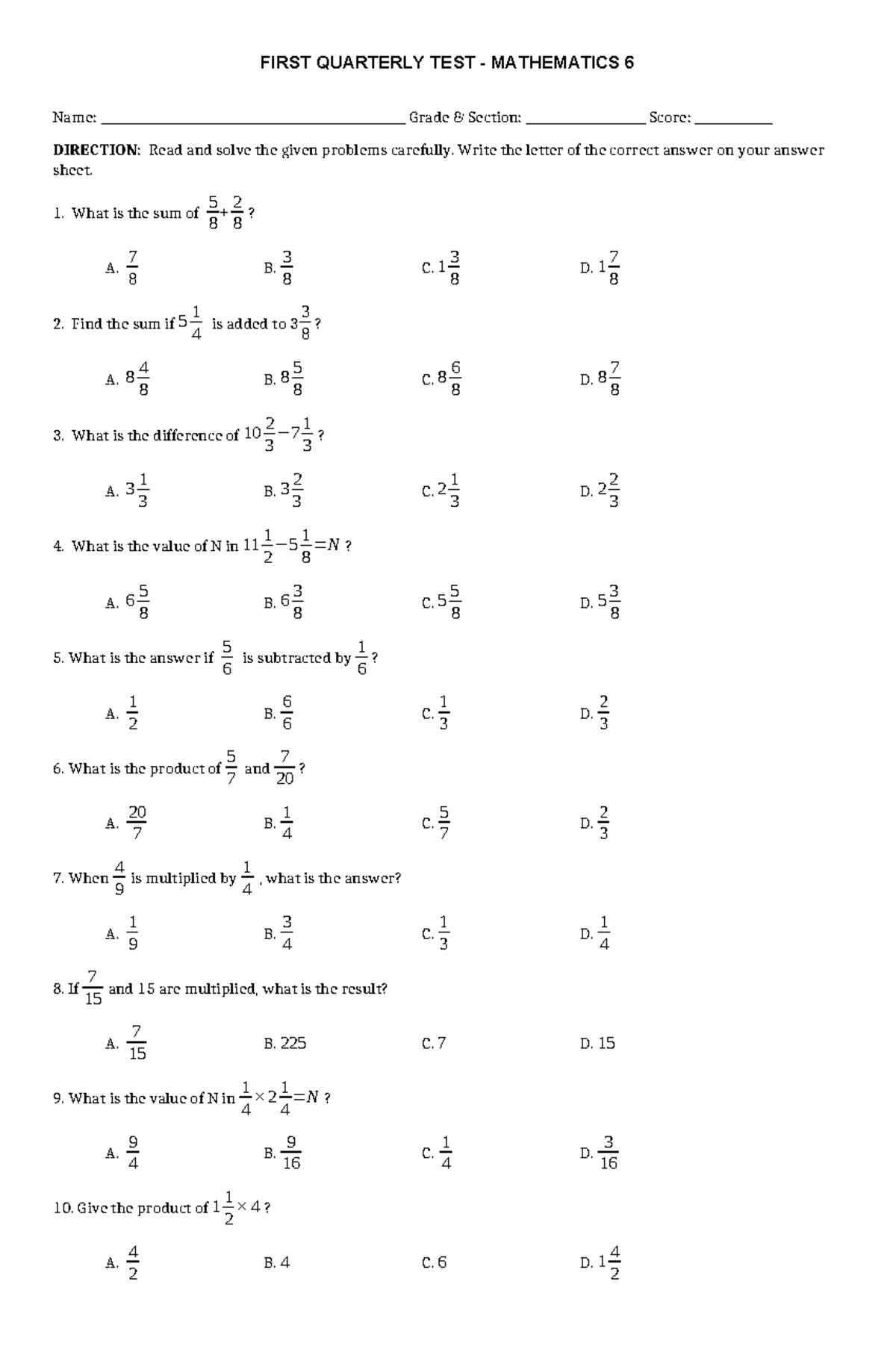 Firstquarterexam - exam - Name ...