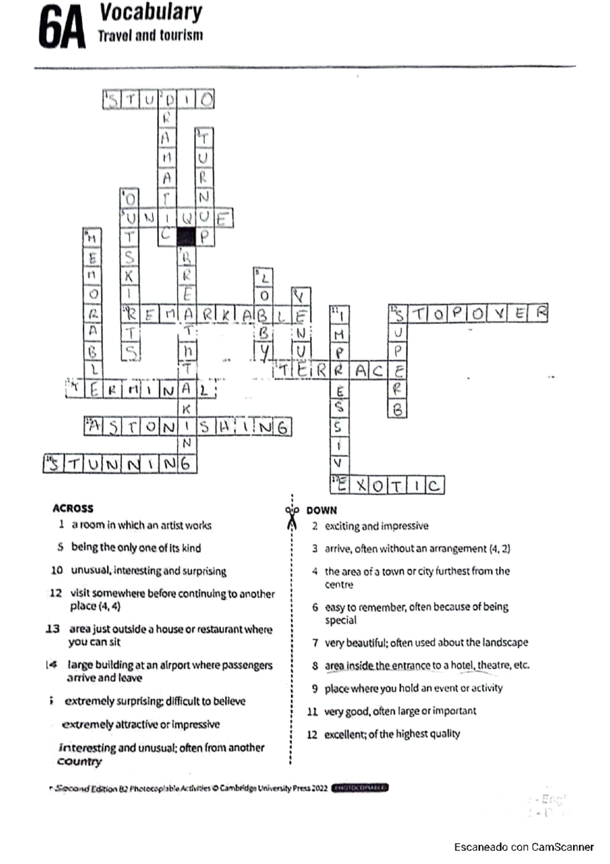 Vocabulary B2 6A - 6A Vocabulary Travel and tourism STUDIO R A T 11 U A ...