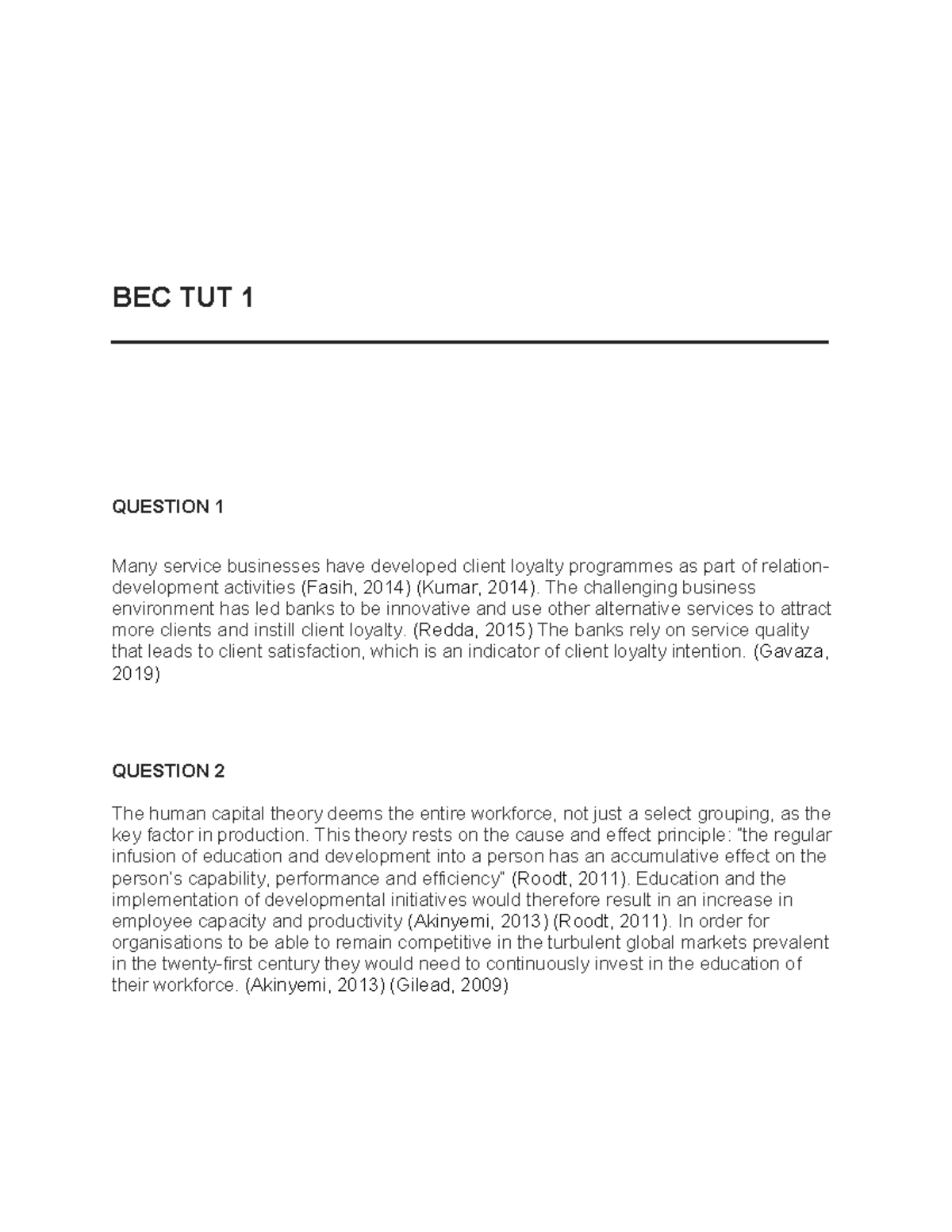 BEC TUT 1 - BEC TUT 1 ______________________________________________ QUESTION 1 Many service ...