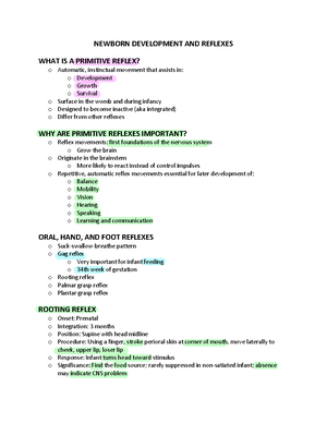 Newborn and Infant Development - Quiz will focus on reflexes, don’t ...