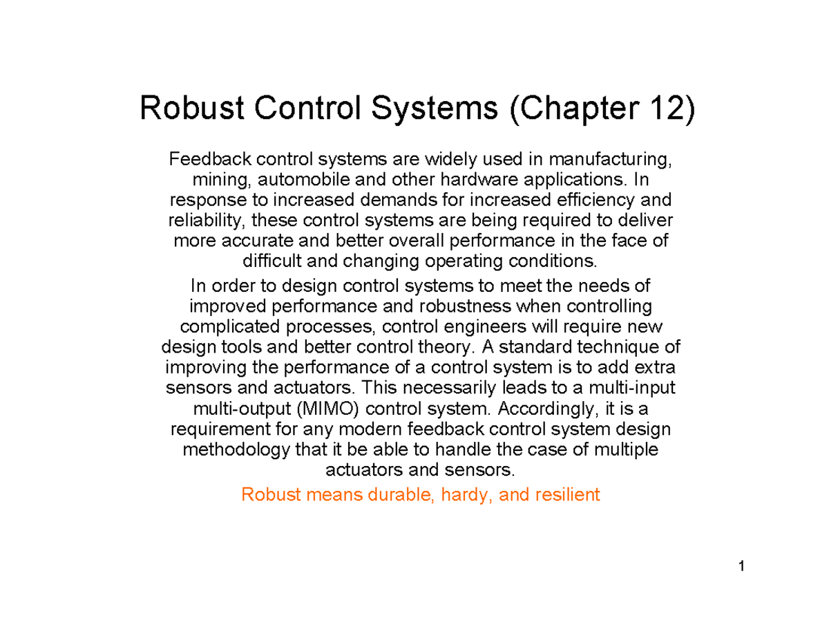 Fundamental of contorl systems -lec 05 - Robust Control Systems (Chapter 12) Feedback control ...
