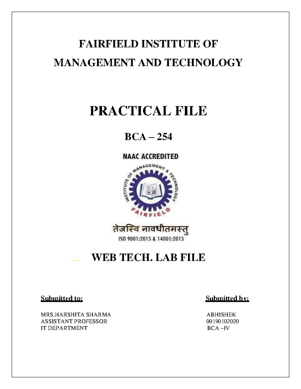 Html File Bca 4th Sem Dsadsadsada Fairfield Institute Of Management And Technology Practical