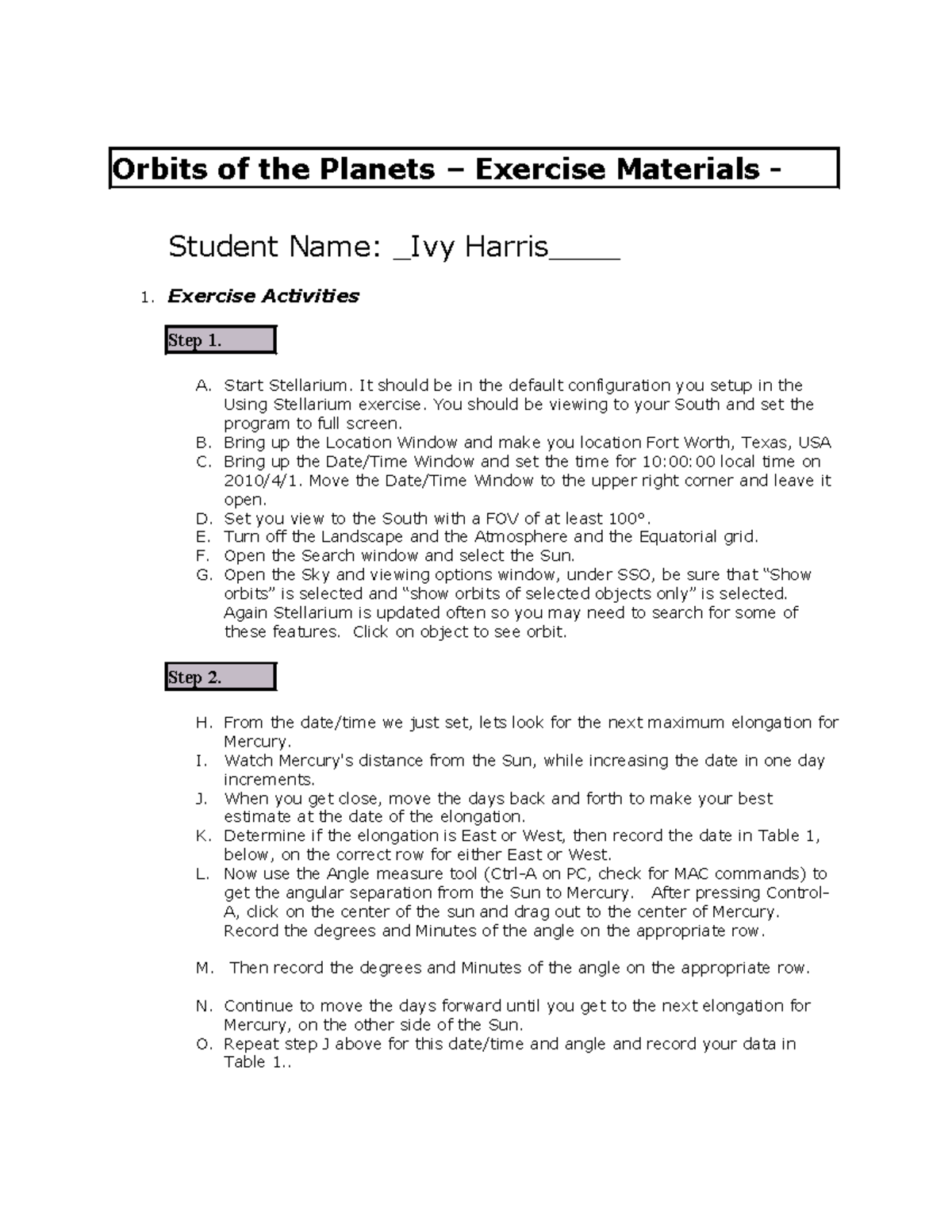 Orbits - yup - Orbits of the Planets – Exercise Materials - Student ...