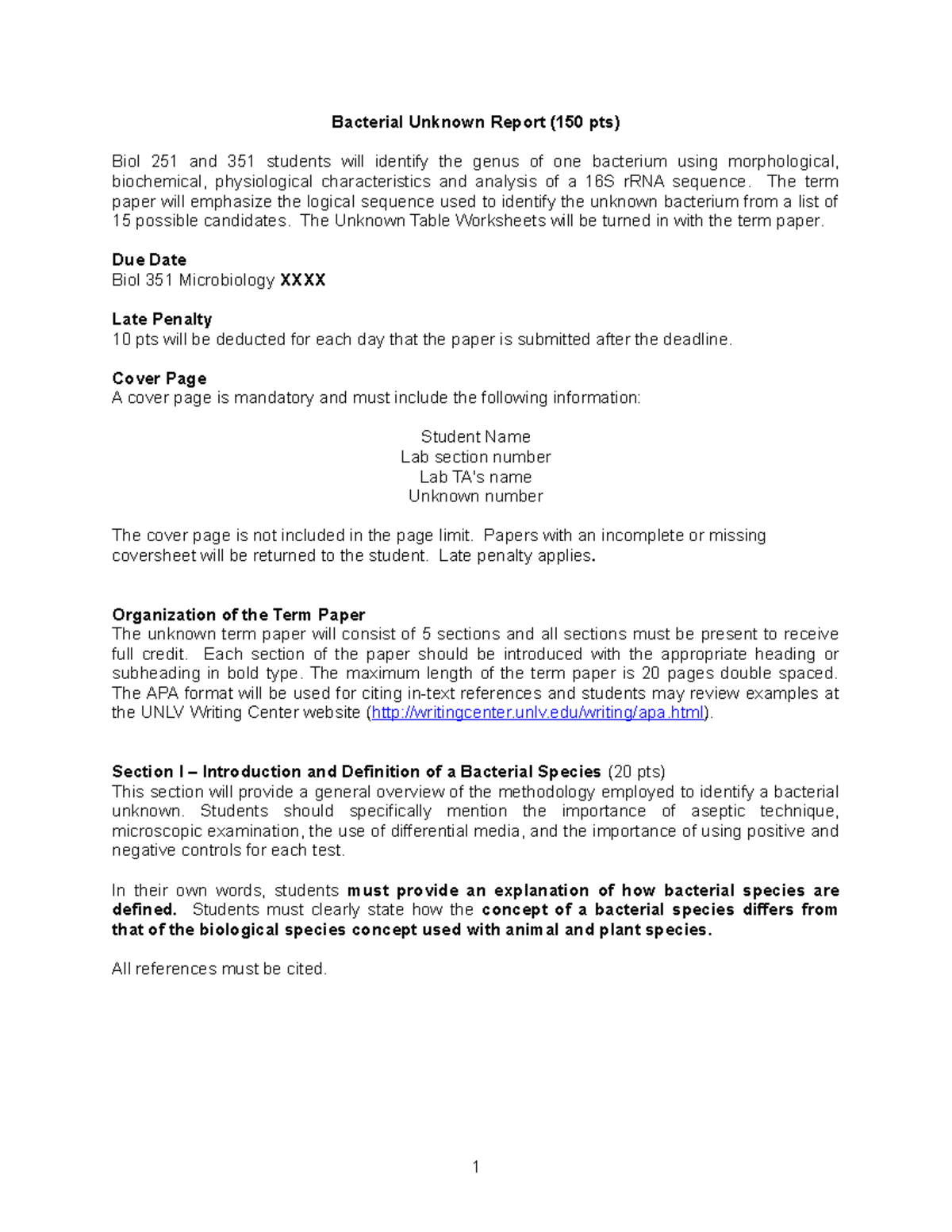 Unknown Guidelines 4 - microbiology - Bacterial Unknown Report (150 pts ...