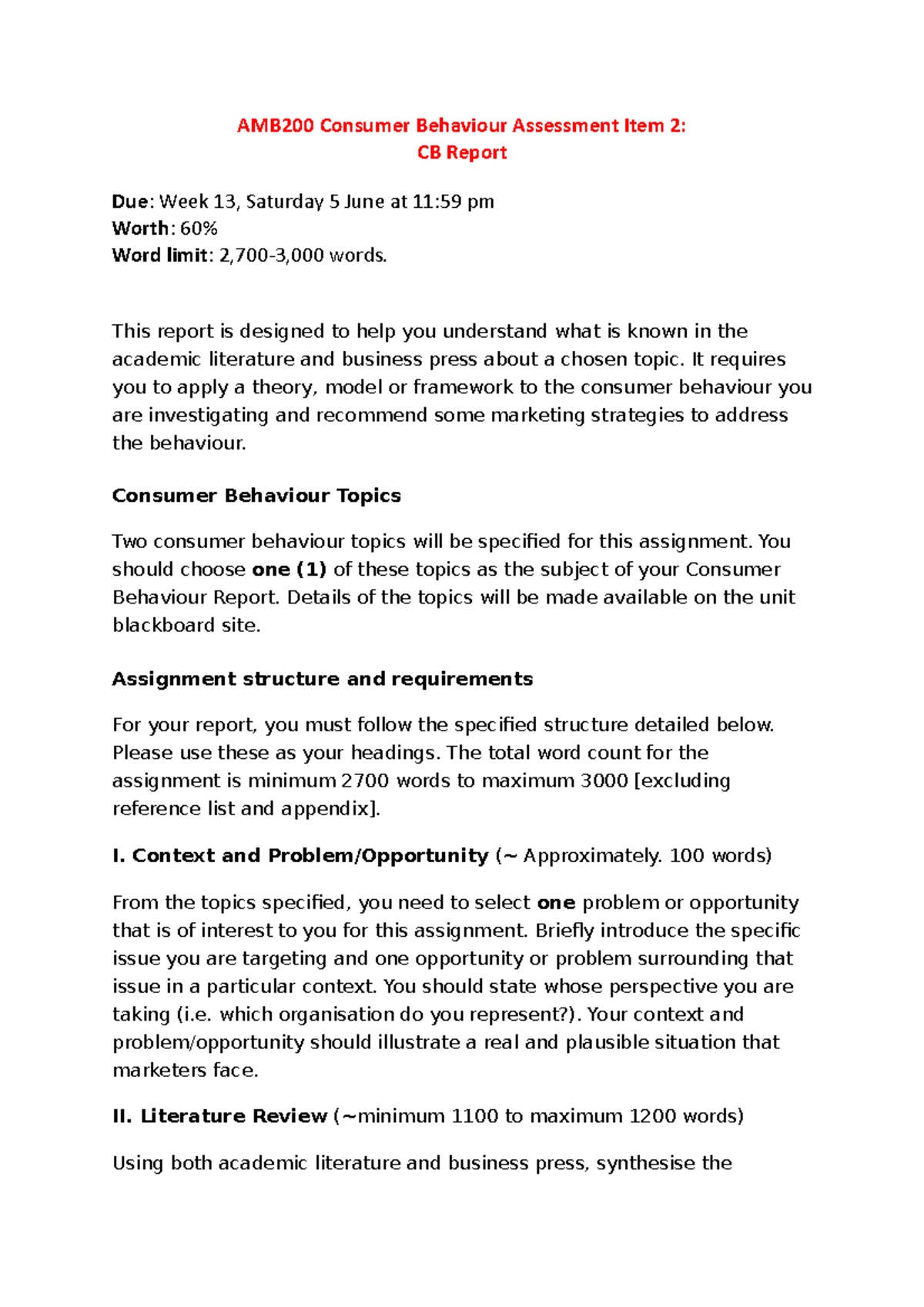 AMB200 CB report Task Instructions - AMB200 Consumer Behaviour ...