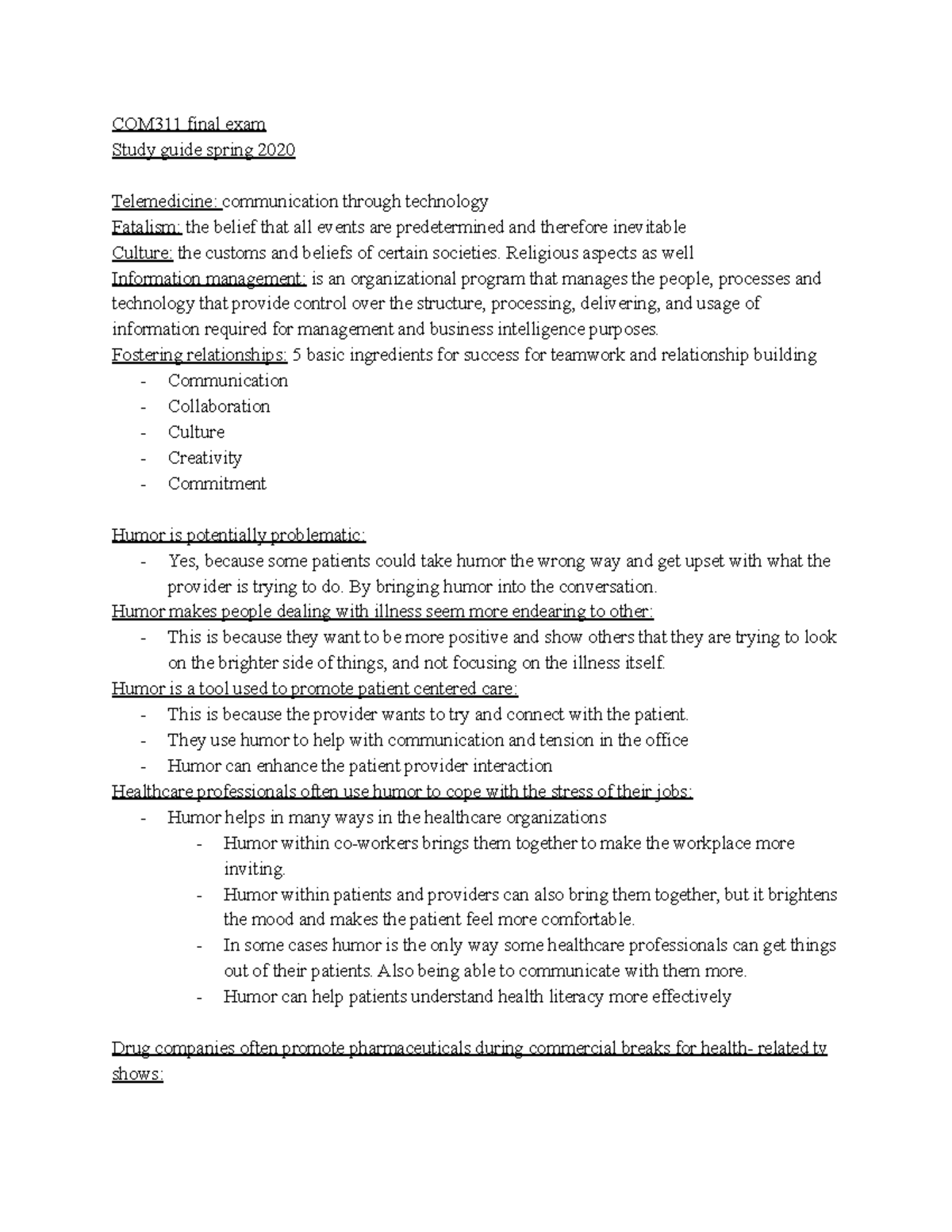COM311 final exam - COM311 final exam Study guide spring 2020 ...