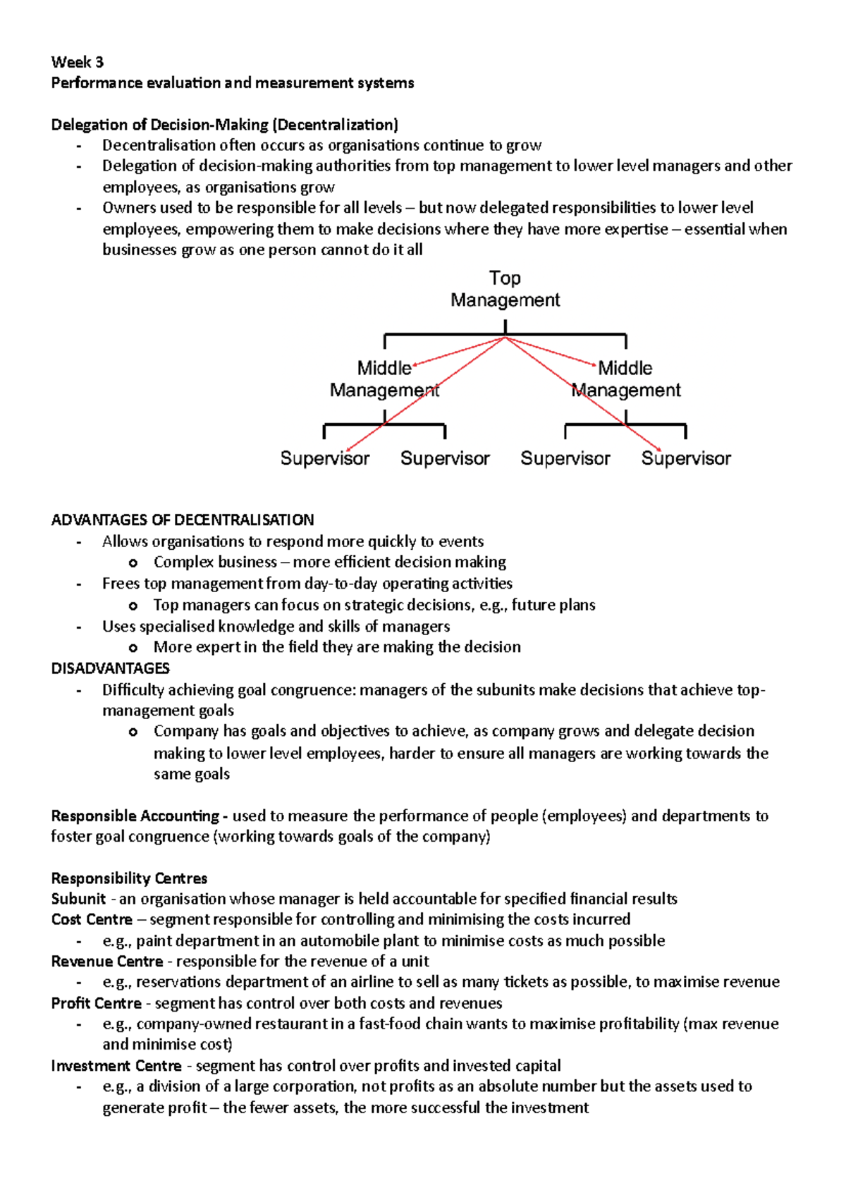 Week 3 lectures - Managerial Accounting notes - Week 3 Performance ...