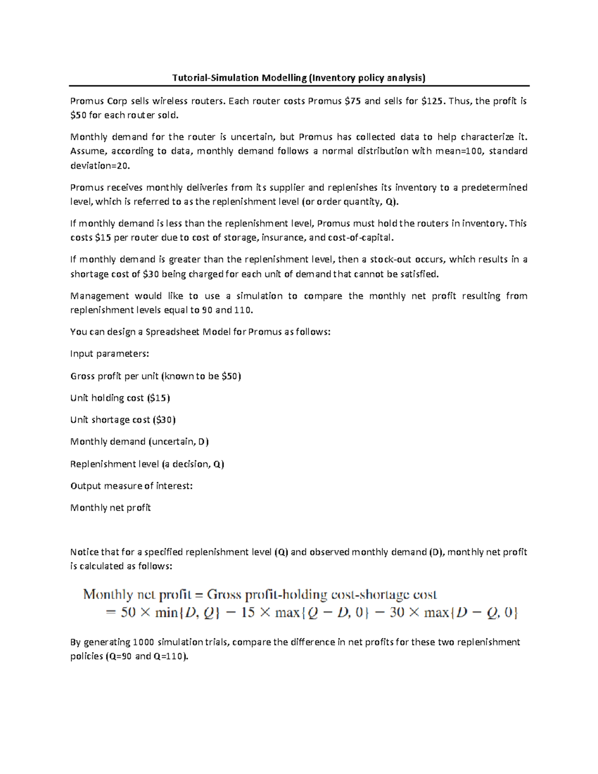 Tutorial Inventory Simulation Tutorial Simulation Modelling Inventory Policy Analysis Promus
