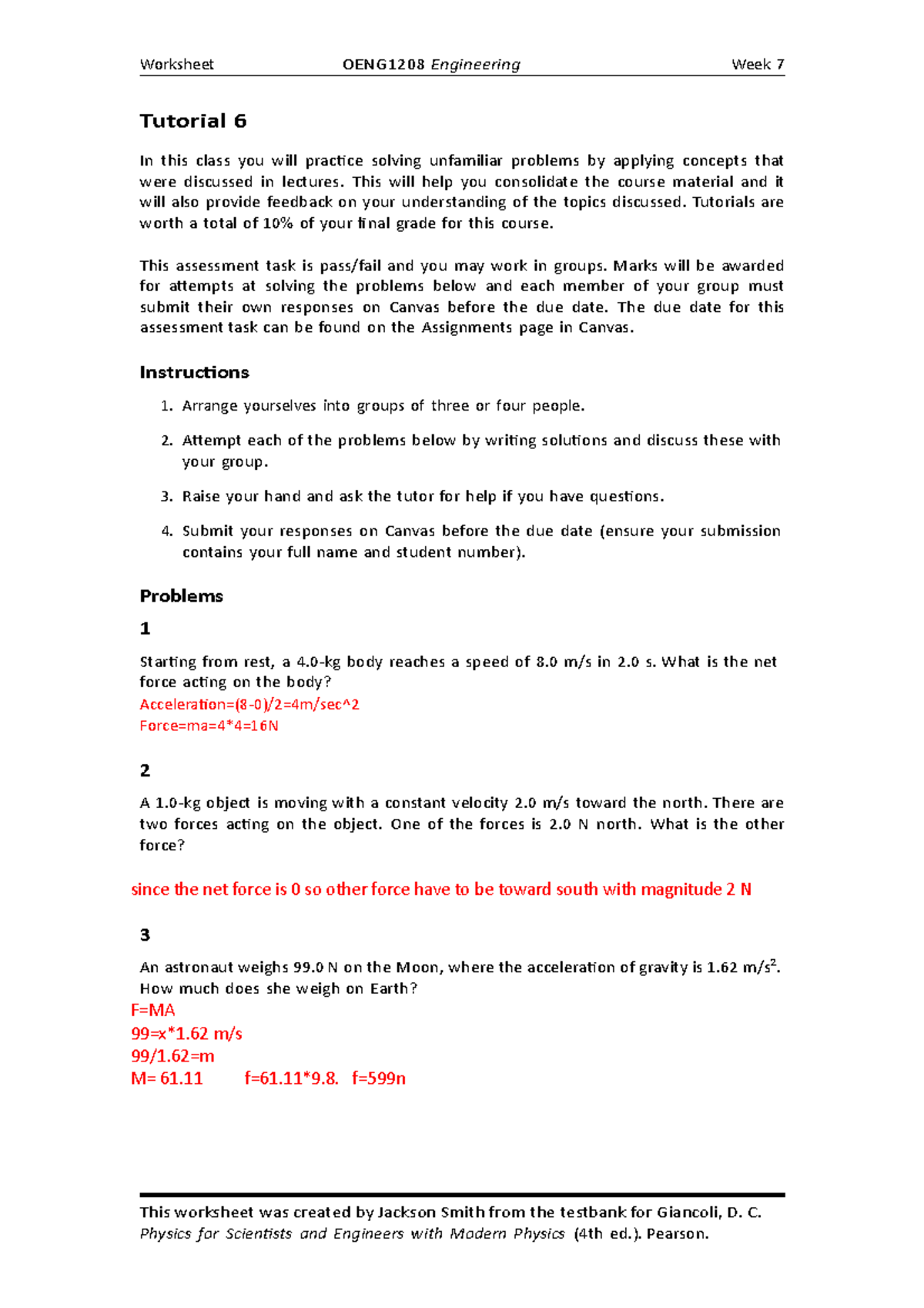 Worksheet week 07 - Worksheet OENG1208 Engineering Week 7 This ...