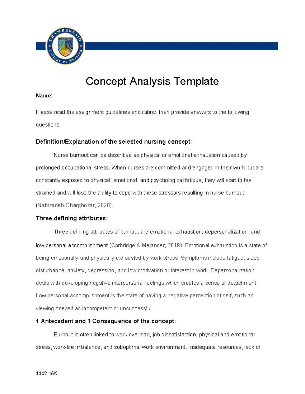 NR501NP Concept Analysis - Concept Analysis Template Name: Please read ...