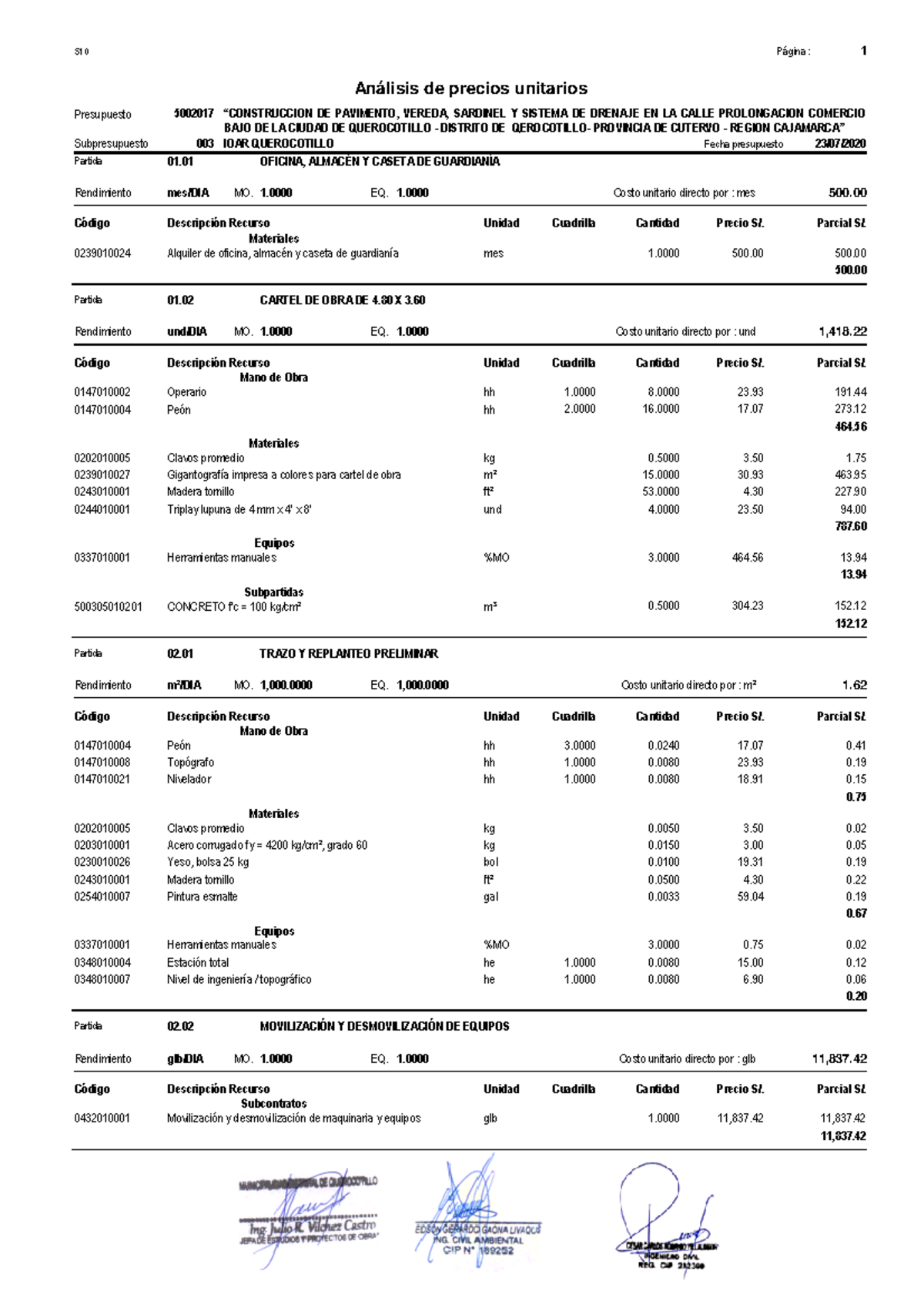 Costos unitarios 55 202009 29 013128 438 - Presupuesto 5002017 ...