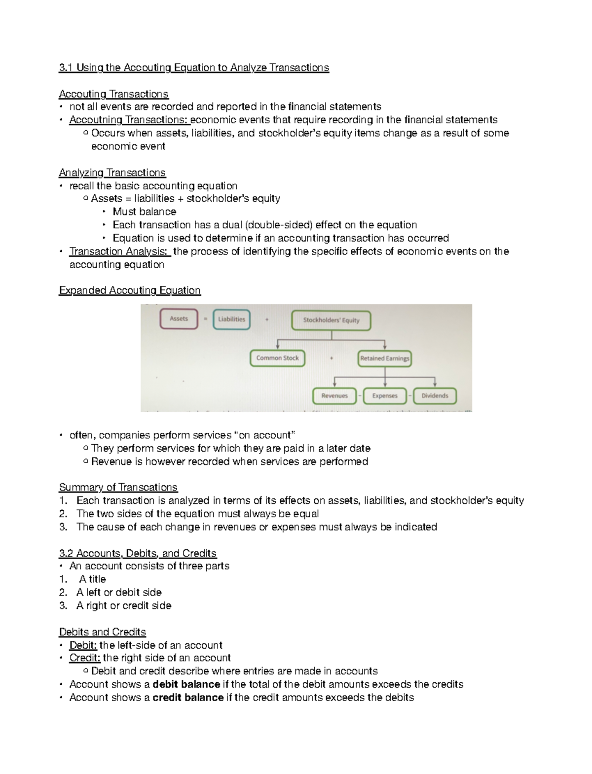 ACC 201 CH 3 Notes From Txtbook - 3 Using the Accouting Equation to ...