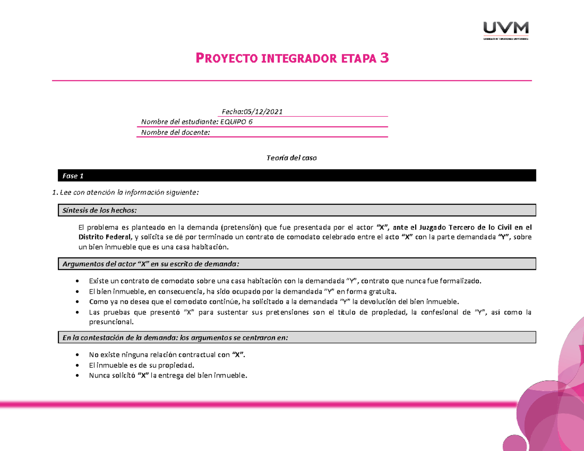 Actividad 6 proyecto integrador etapa 3 Argumentación jurídica uvm Zapopan - Actividad 2 ...