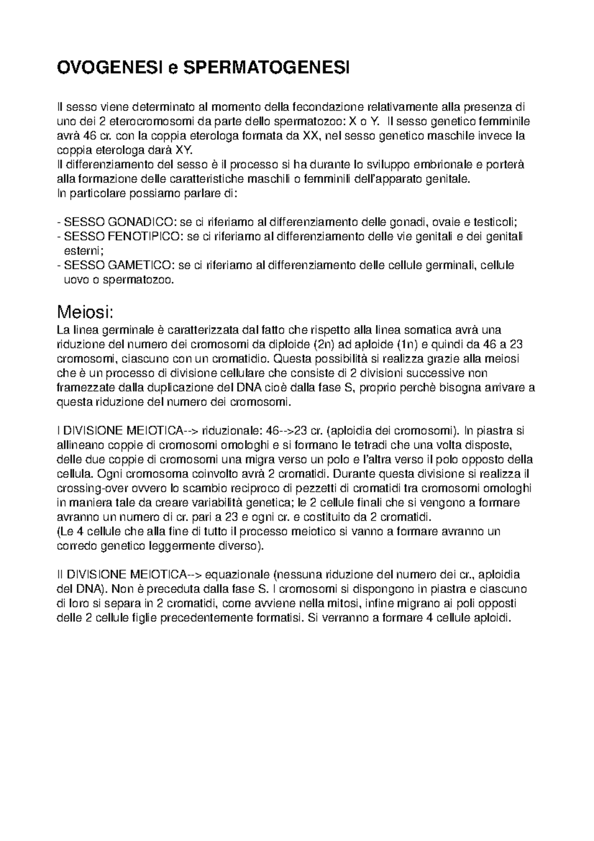 Embriologia - Ovogenesi E Spermatogenesi - OVOGENESI e SPERMATOGENESI ...