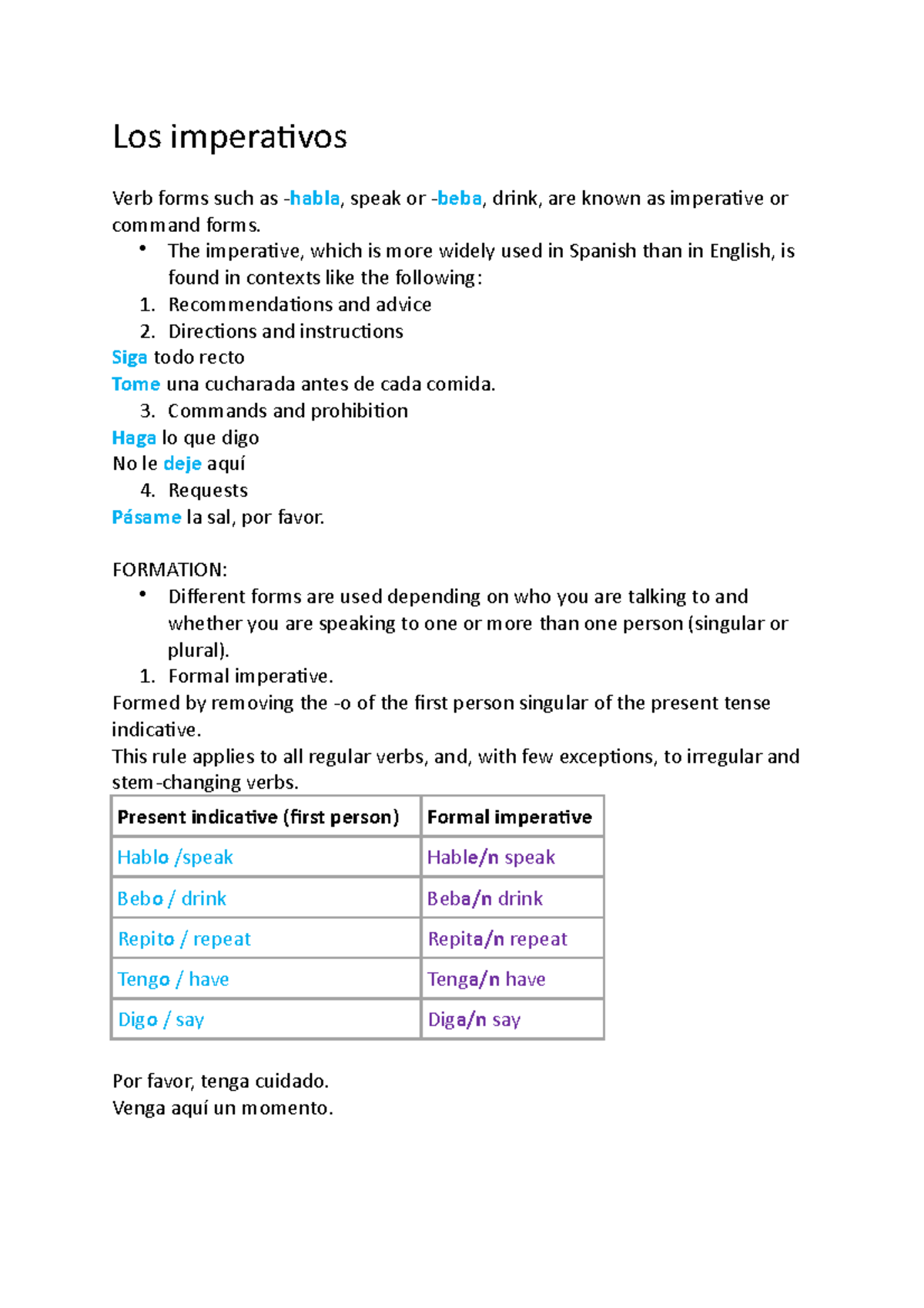 Los imperativos - These lecture notes introduce how to use and from ...