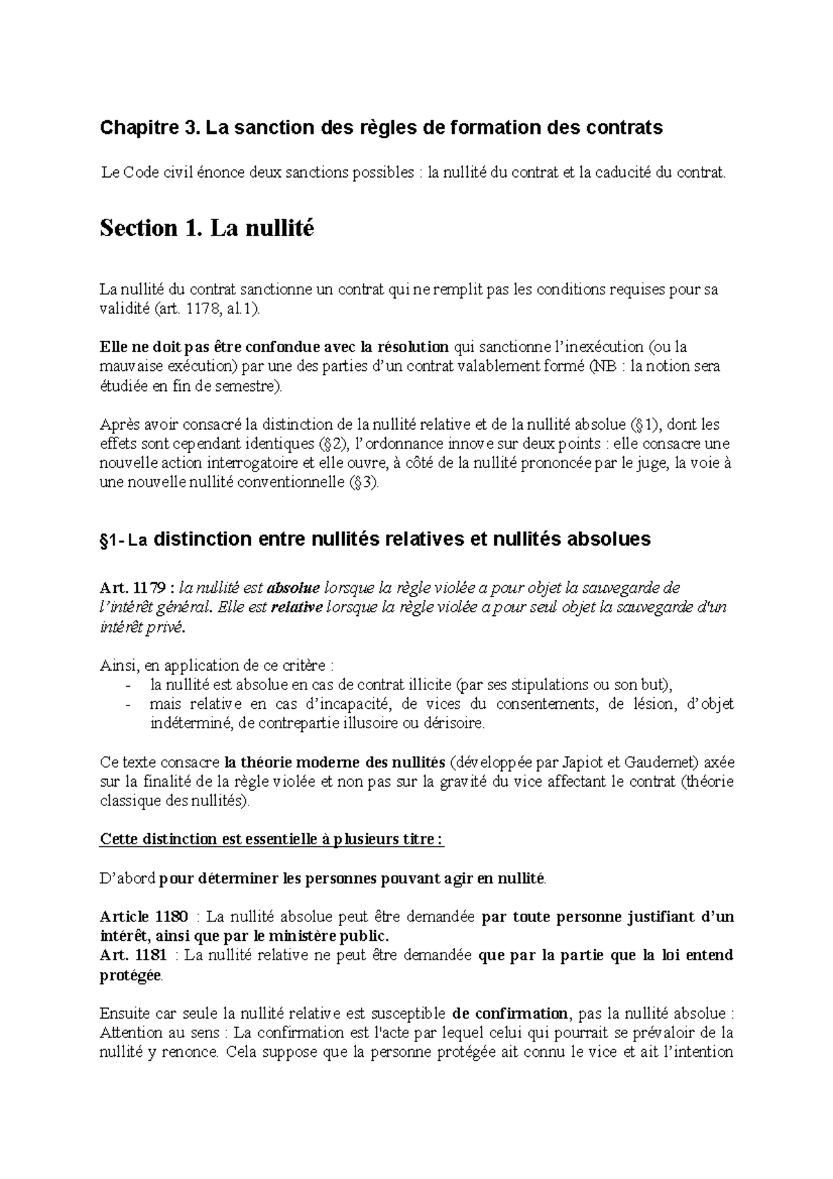 Cours sur la nullité et la caducité - Chapitre 3. La sanction des ...