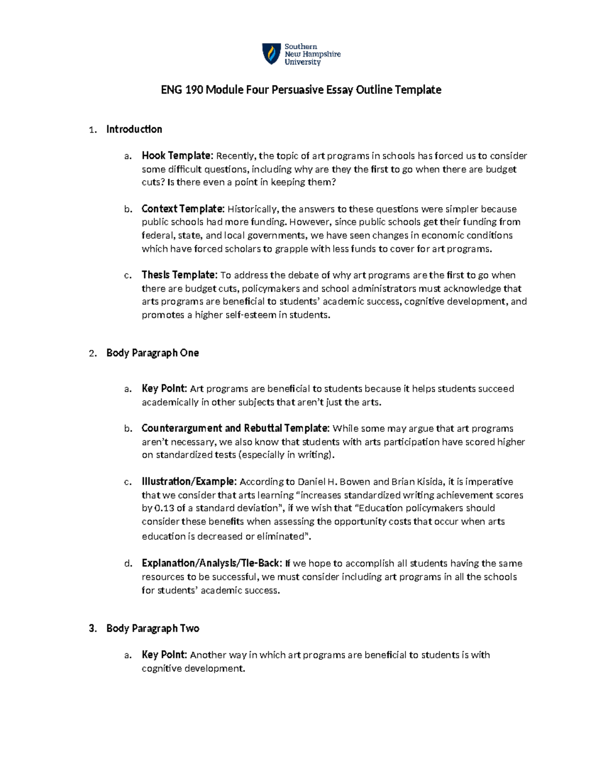 ENG 190 4-2 Persuasive Essay Outline Template - ENG 190 Module Four ...