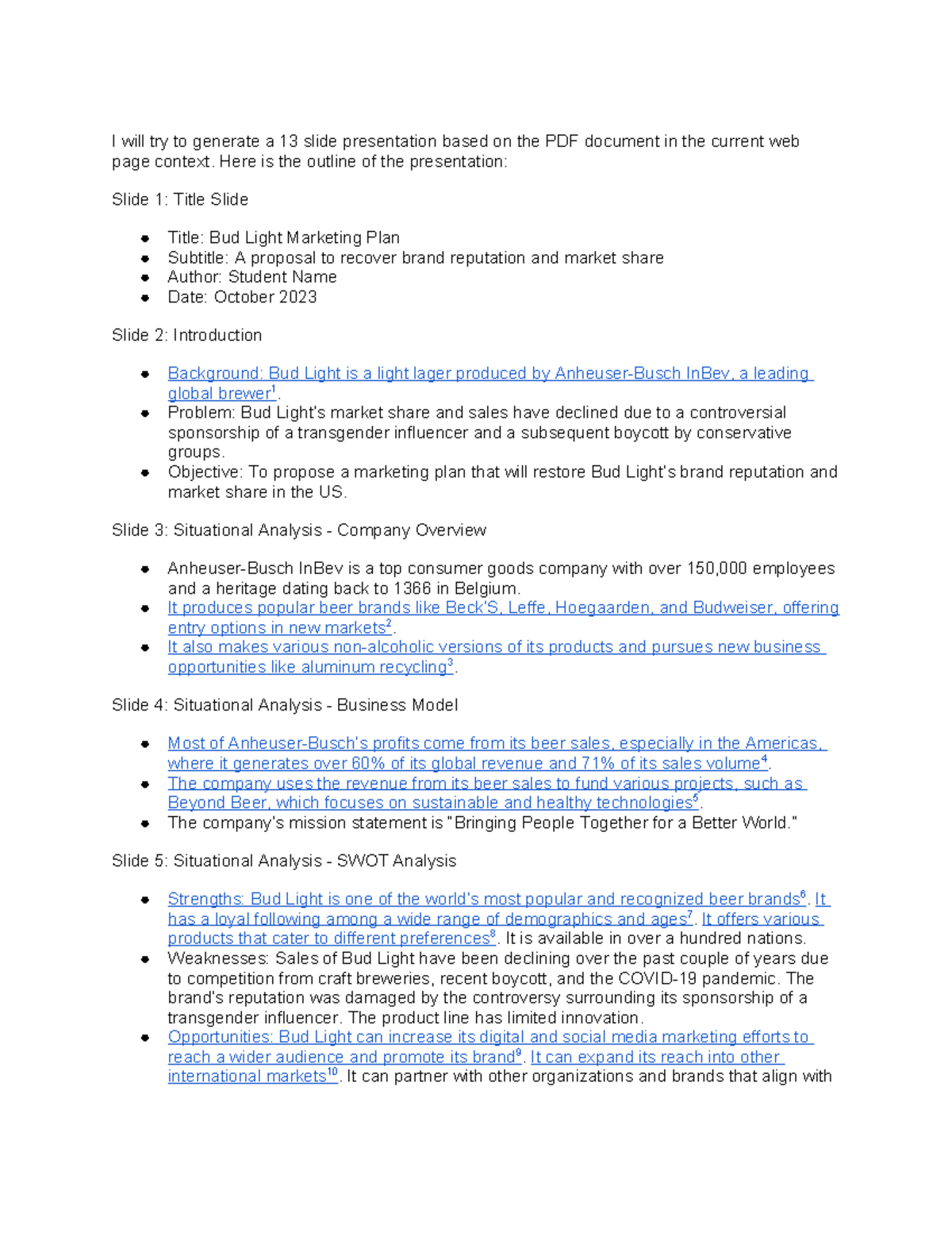 Bud Light Marketing Plan PPT - I will try to generate a 13 slide ...