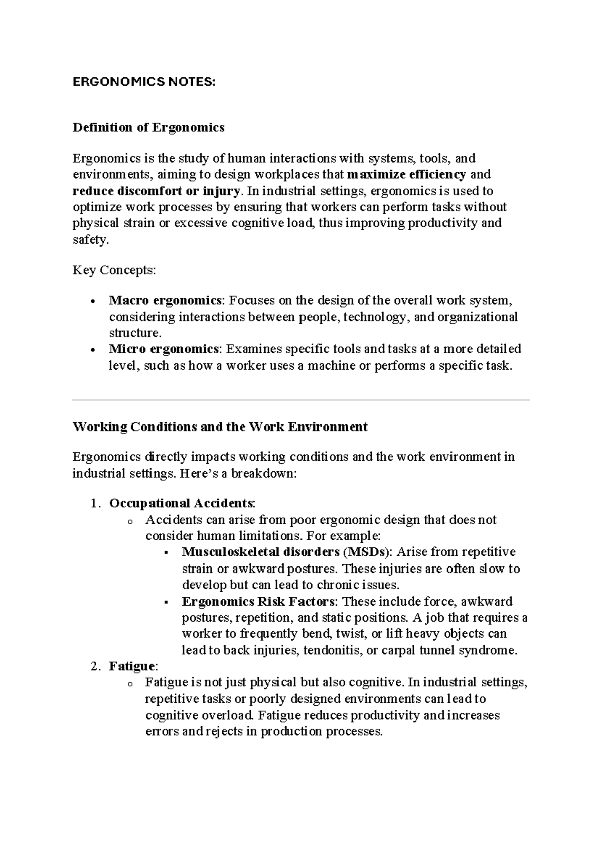 Ergonomics Notes - ERGONOMICS NOTES: Definition of Ergonomics ...