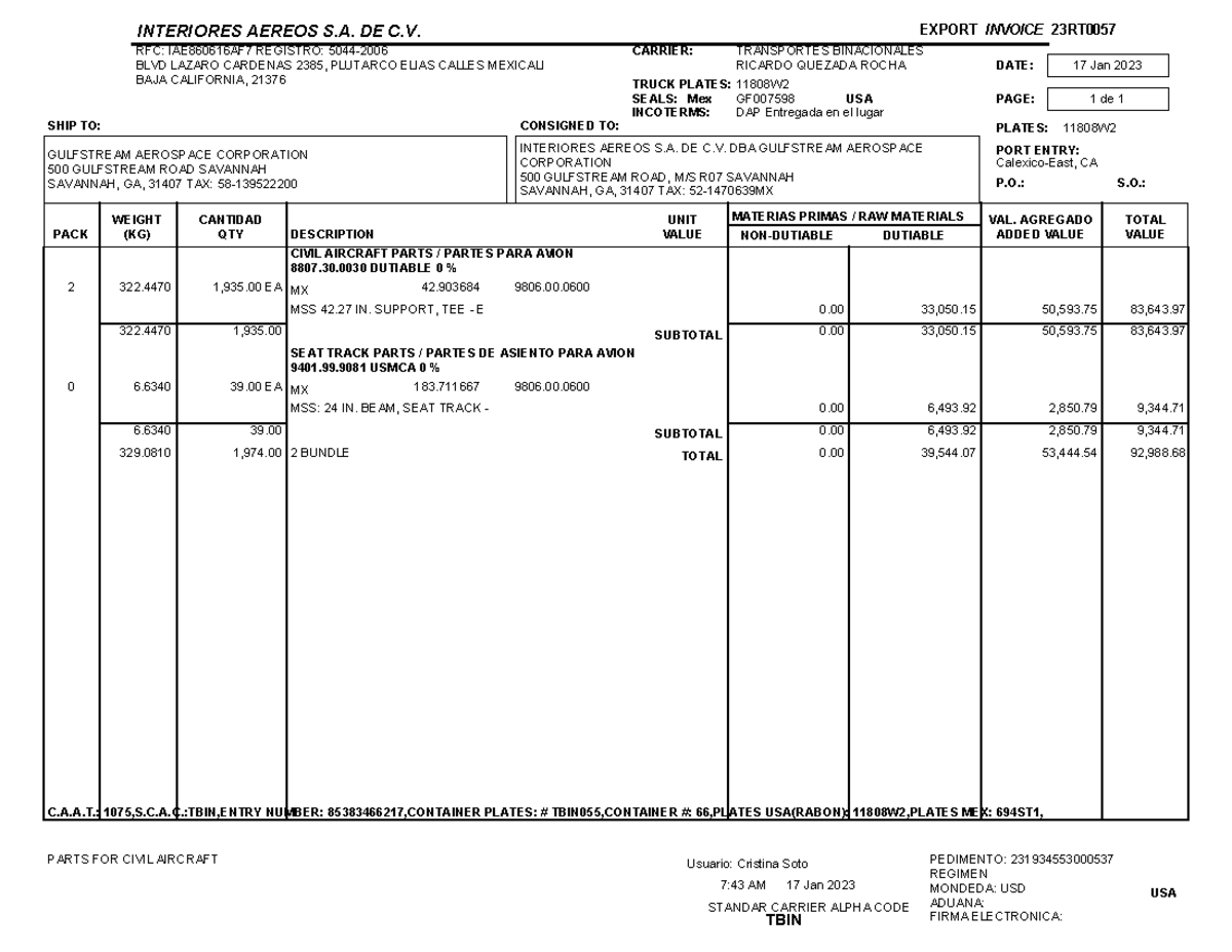 23RT0057 - fhfhf - INTERIORES AEREOS S. DE C. RFC: IAE860616AF7 ...