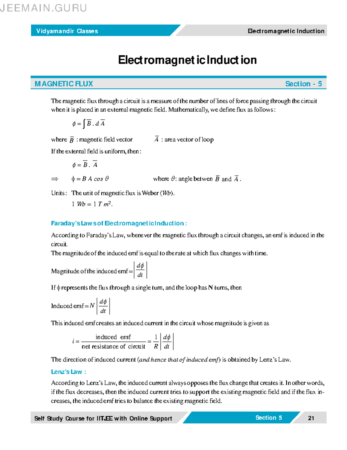 Electromagnetic induction - V idyam andir Classes Electrom agnetic ...