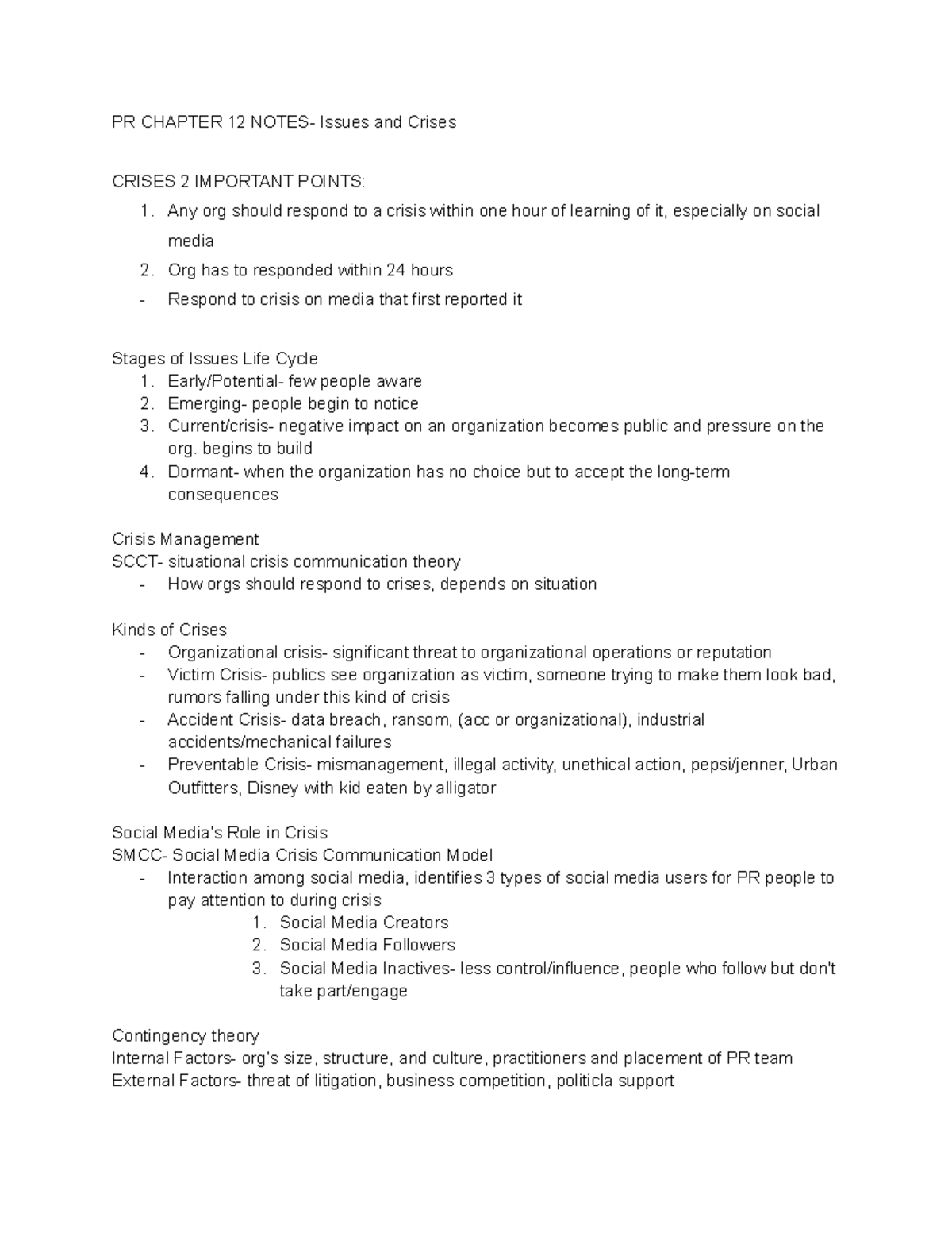 PR Chapter 12 Notes- Issues and Crises - PR CHAPTER 12 NOTES- Issues ...