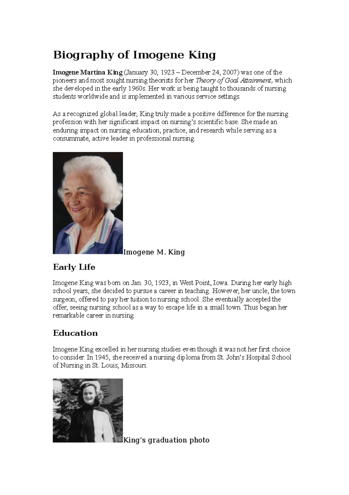 Biography of Imogene King - Biography of Imogene King Imogene Martina ...