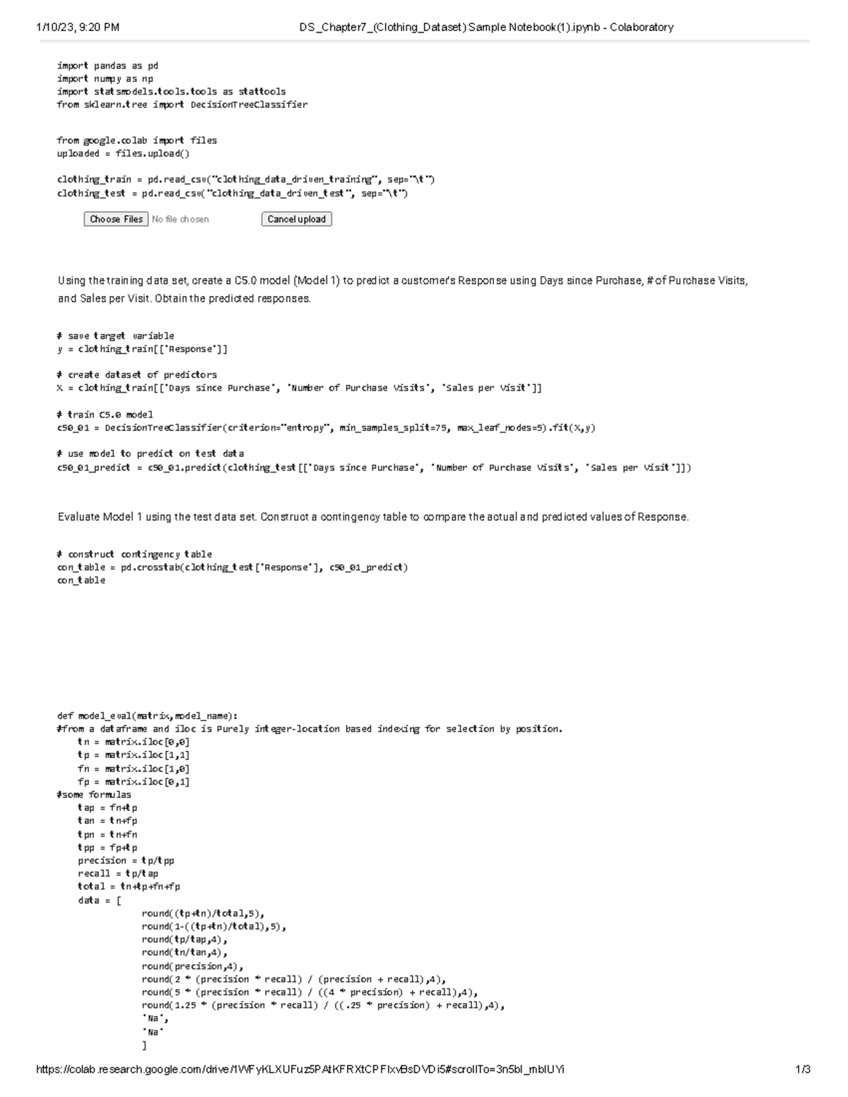 DS Chapter 7 (Clothing Dataset) Sample Notebook(1).ipynb - Colaboratory - 1/10/23, 9:20 PM - Studocu