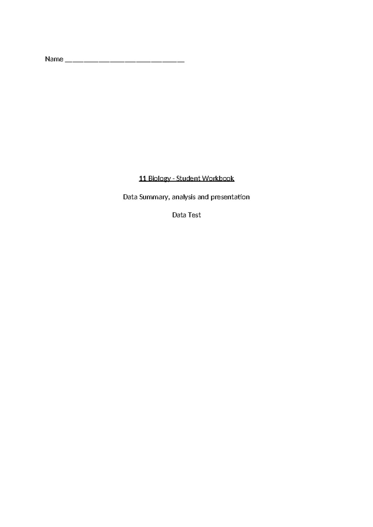 Data Analysis Revision Student Booklet - Name ...