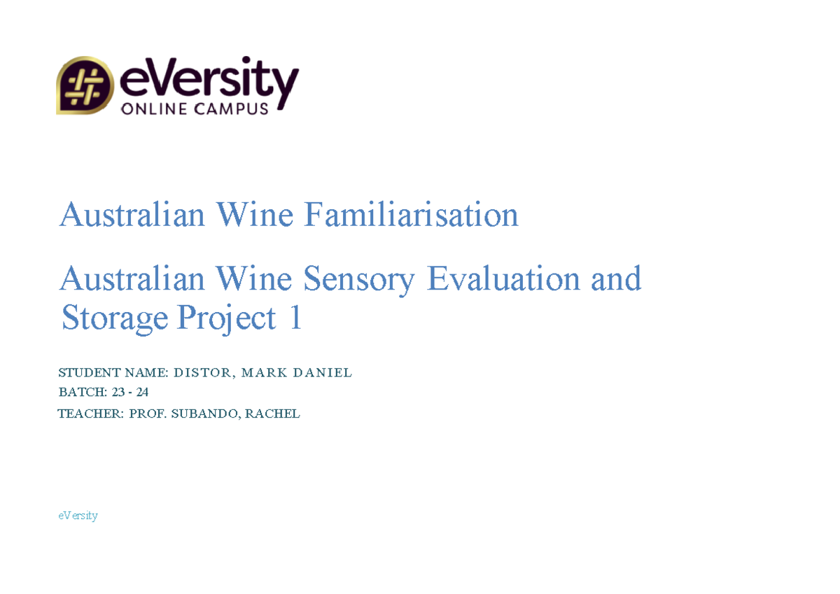 Distor Mark Daniel 23 24 Proj - Australian Wine Familiarisation ...