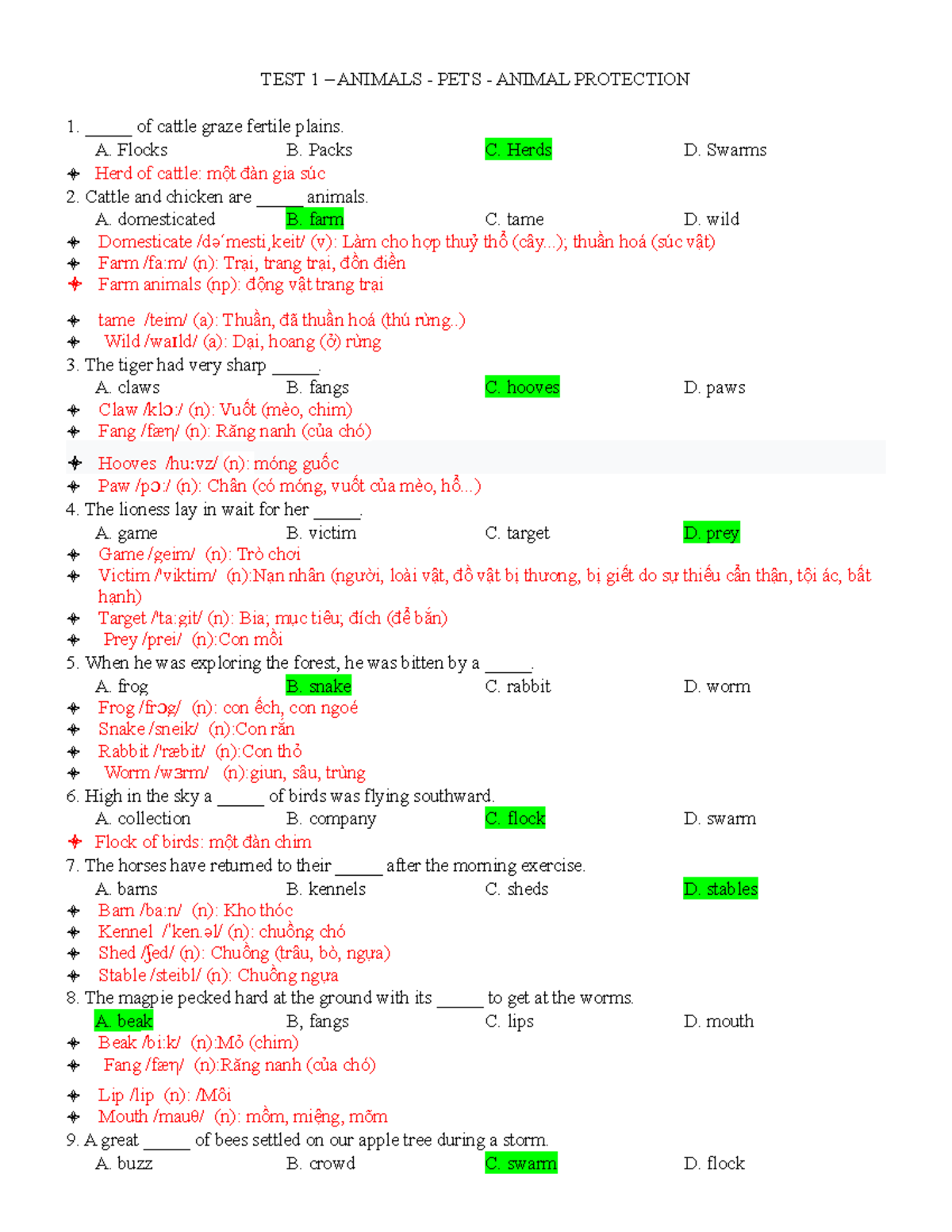 TEST 1 - Animals - PETS - Animal Protection - TEST 1 – ANIMALS - PETS ...