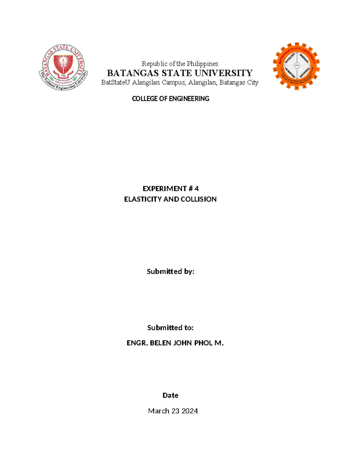 Experiment 3 - Republic of the Philippines BATANGAS STATE UNIVERSITY ...