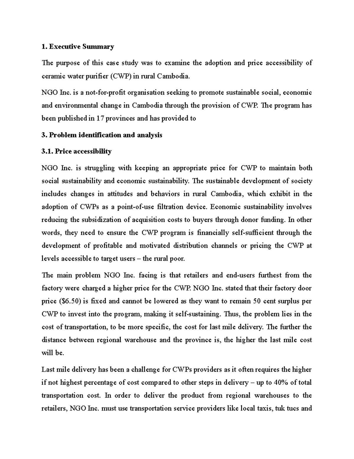 Case study analysis on CWP: Last mile problem - 1. Executive Summary ...