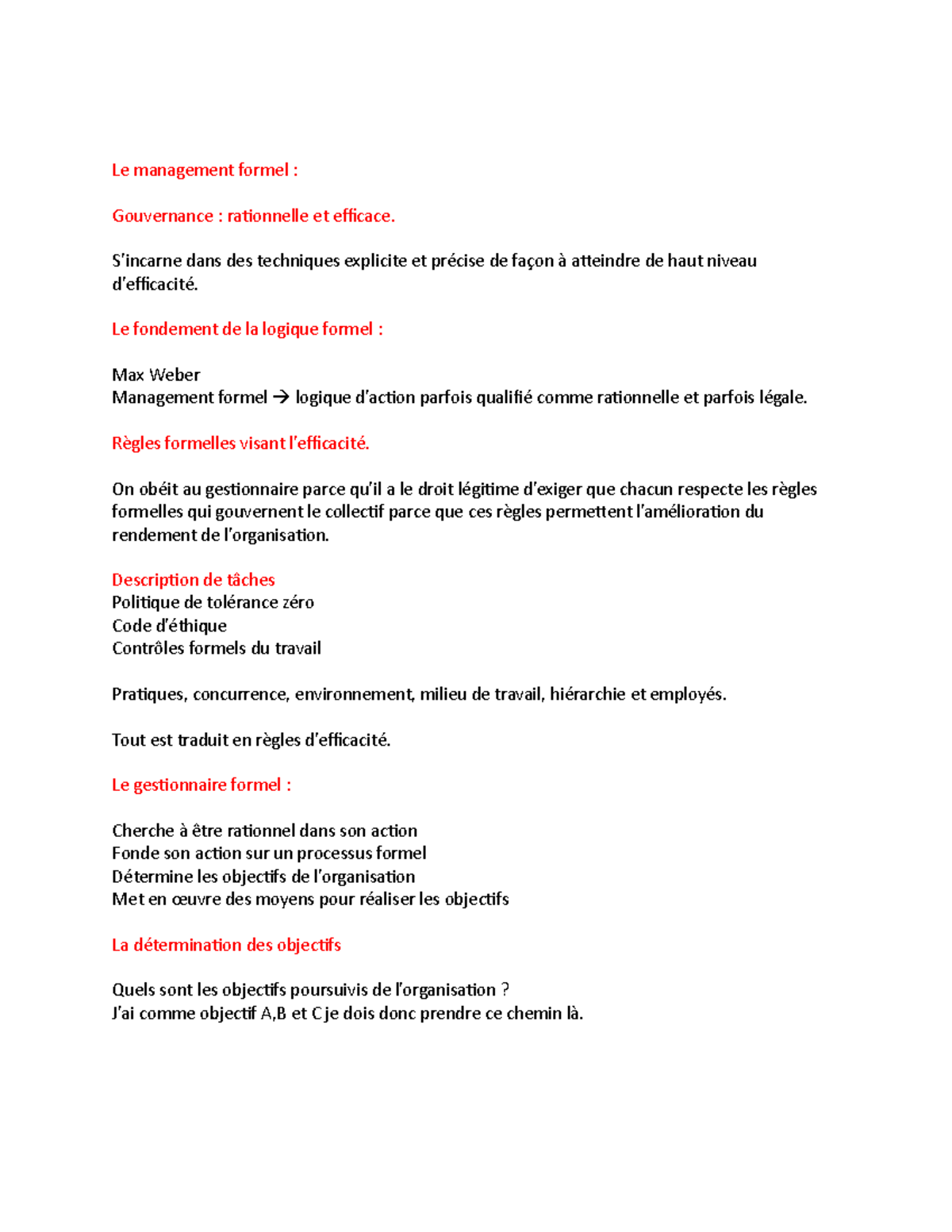 Doc1 - management cours 6 résumé - Le management formel : Gouvernance : rationnelle et efficace ...