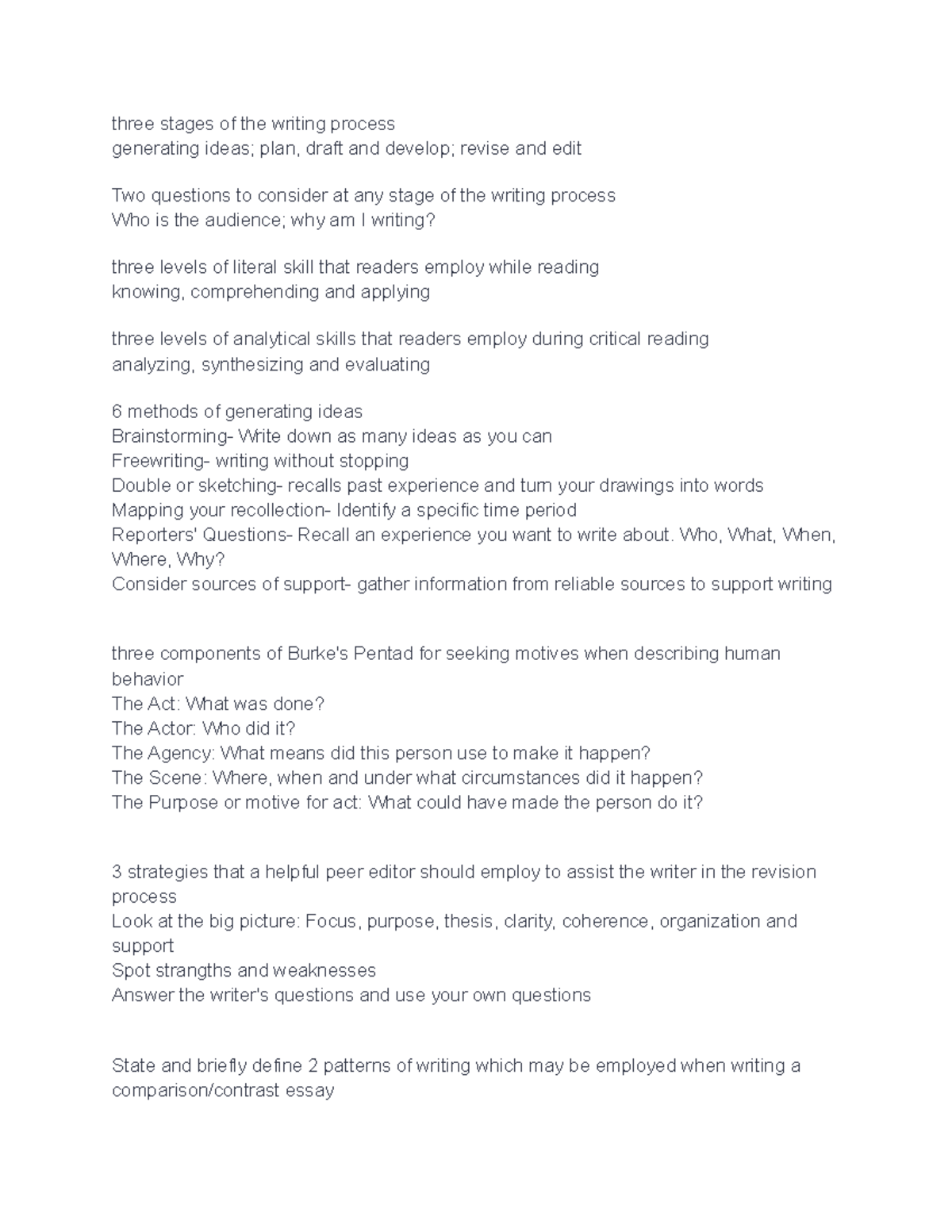 English Composition Notes - Chapter 1 - three stages of the writing ...