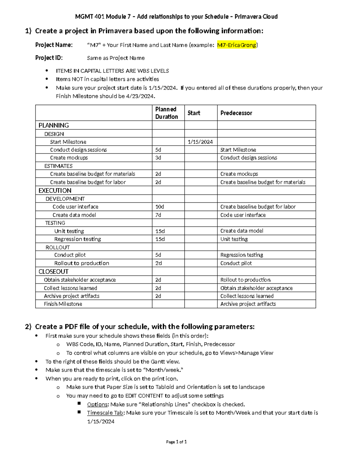 401 M7 Capstone Assignment Primavera 1 - MGMT 401 Module 7 – Add ...