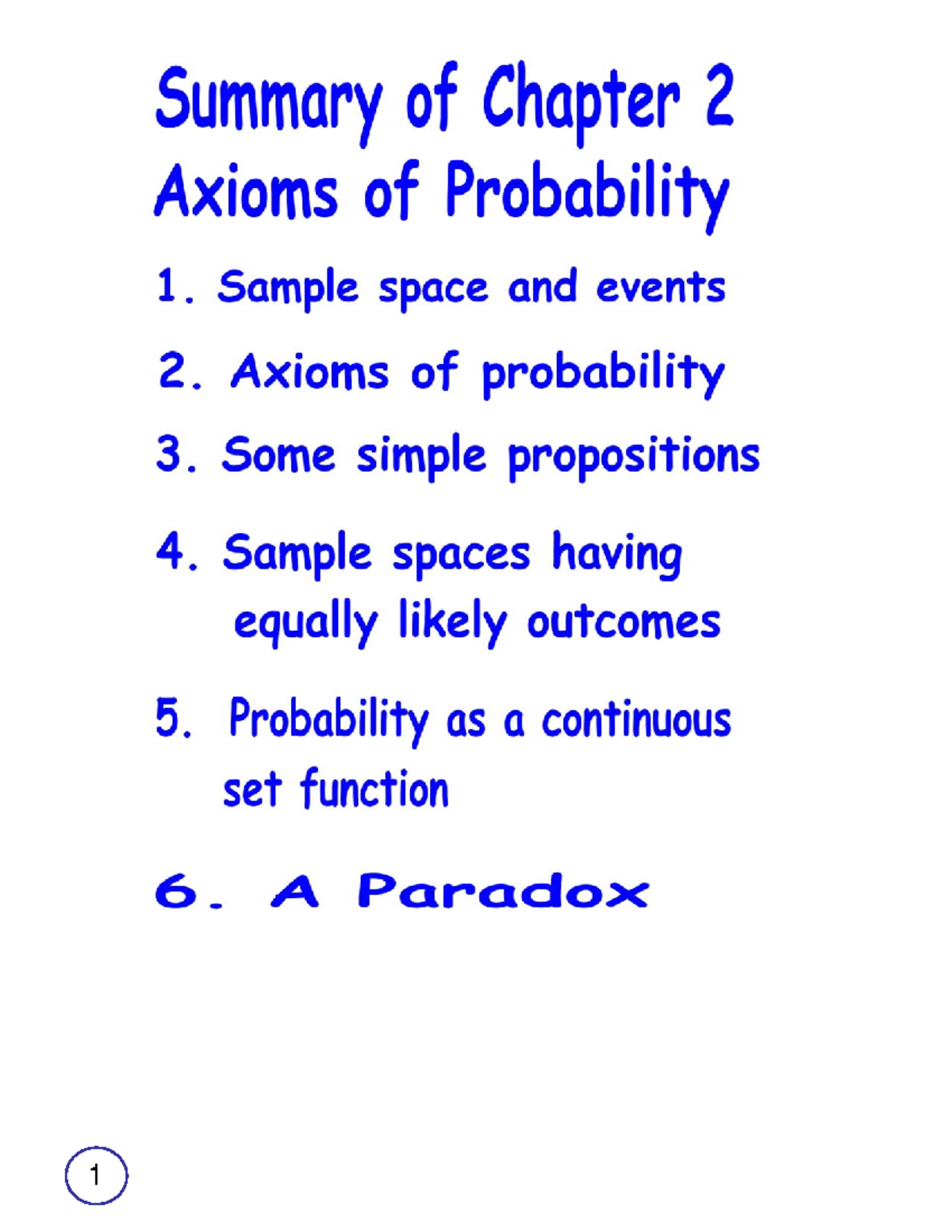 ST2131 Chapter 2 - Summary of Chapter 2 Axioms of Probability Sample ...